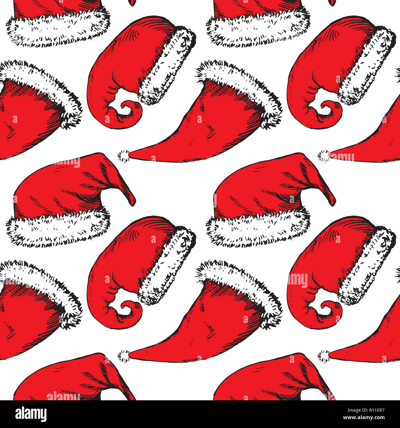 Christmas Santa hats, hand drawn doodle sketch color illustration ...