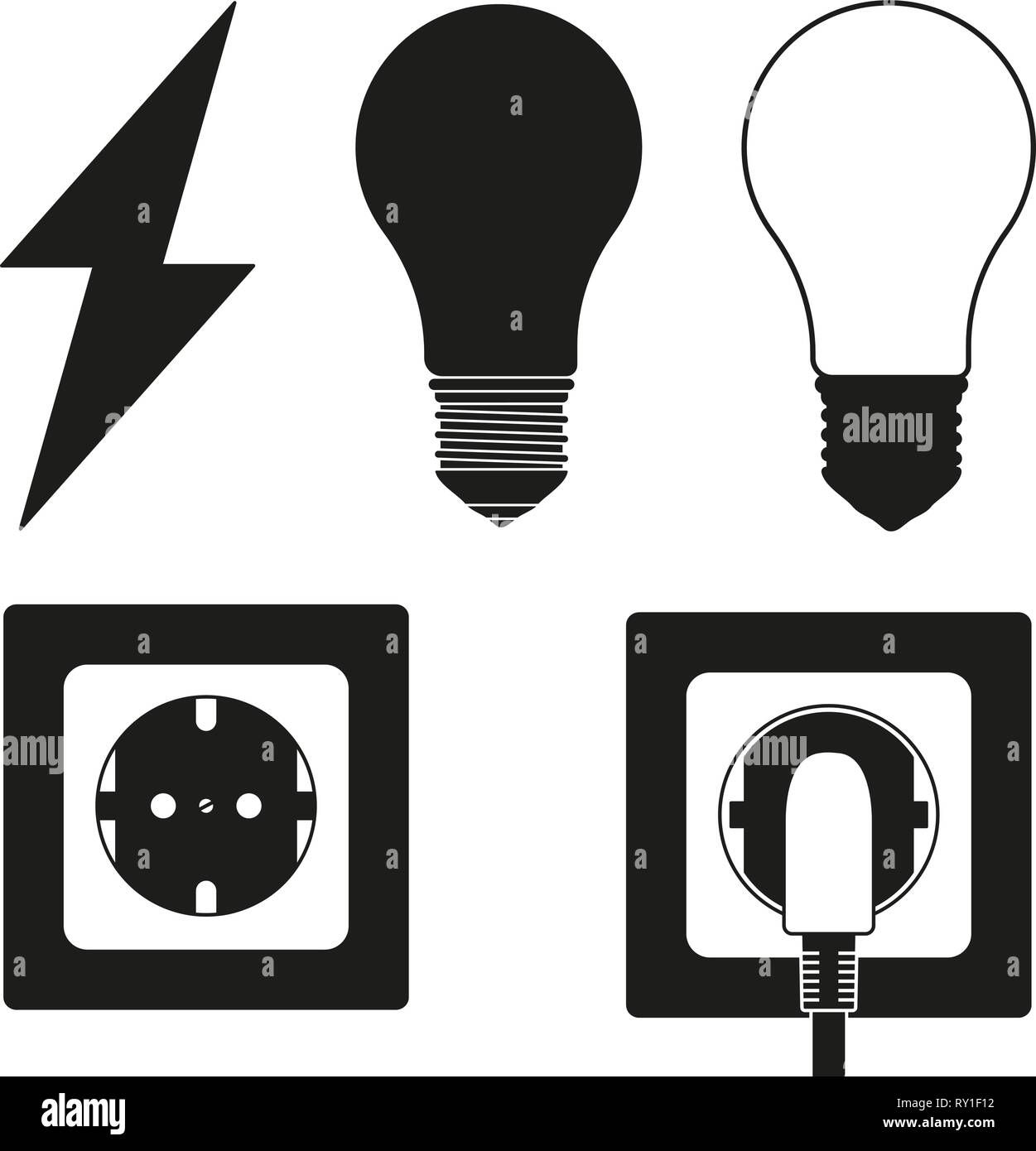 5 line art black and white electric elements set Stock Vector Image ...