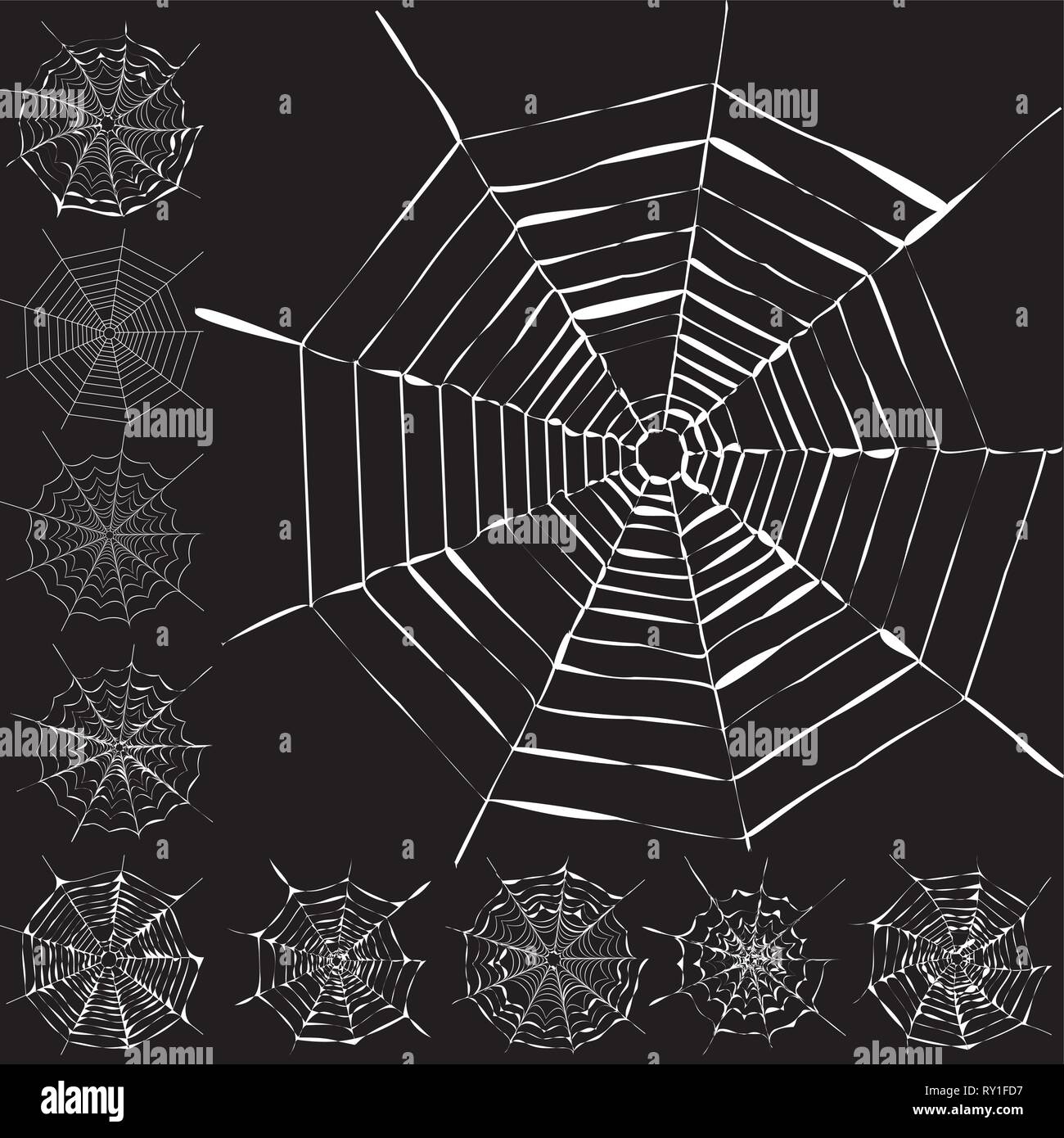 Set of 11 different spiderwebs isolated on black, easy to print, vector ...