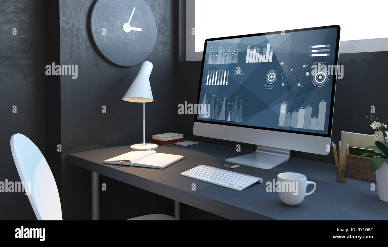accountant desktop in navy blue 3d rendering mockup Stock Photo - Alamy