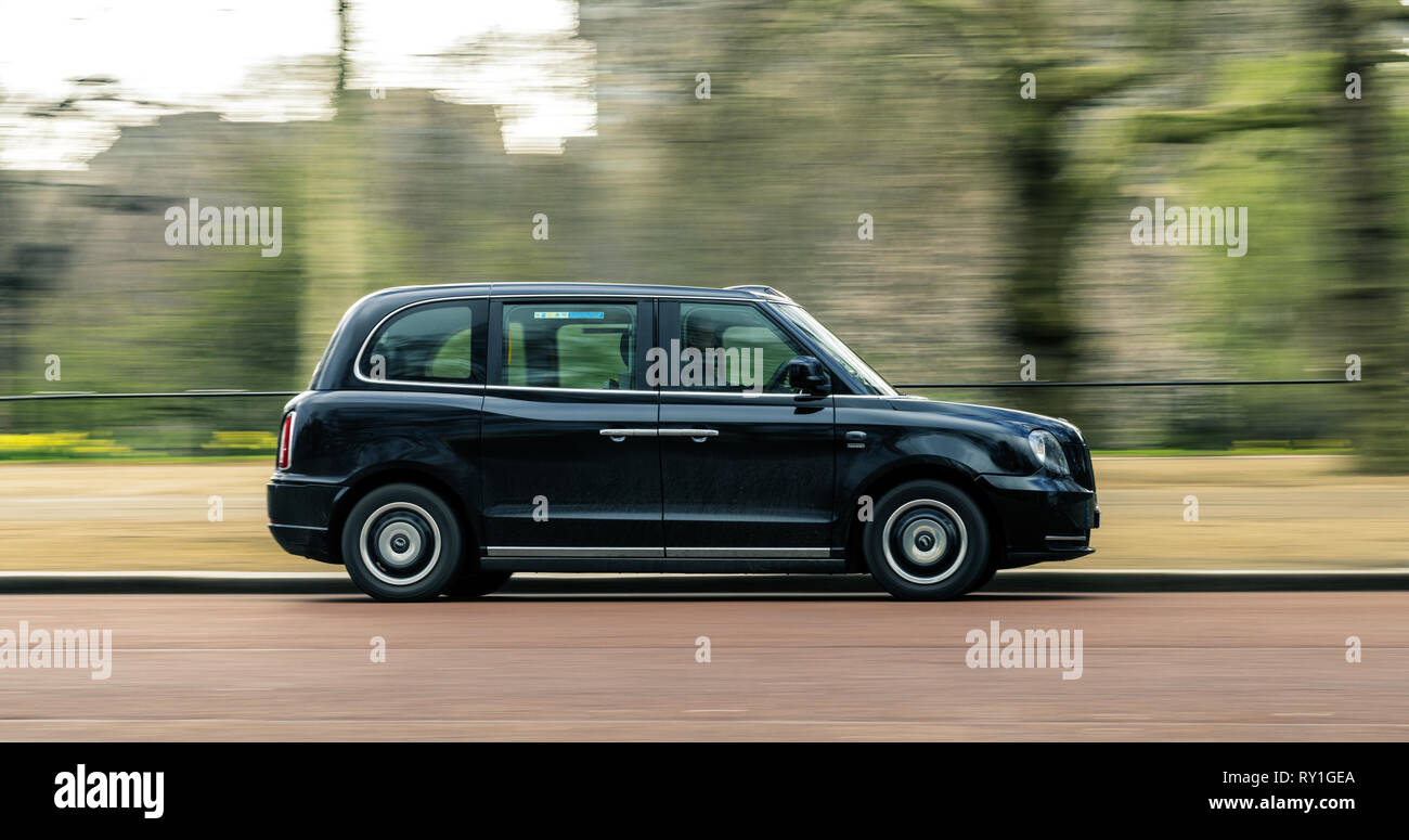9 March 2019 - London, England. Motion Picture of new modern model TX ...