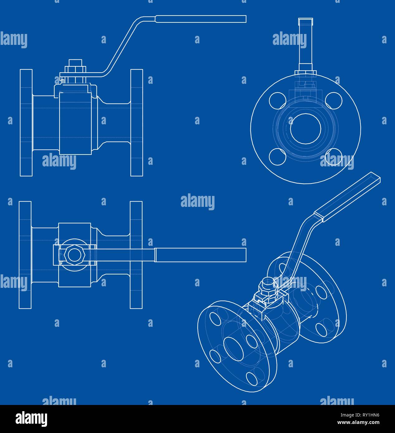 Industrial valve outline. Vector rendering of 3d Stock Vector Image ...