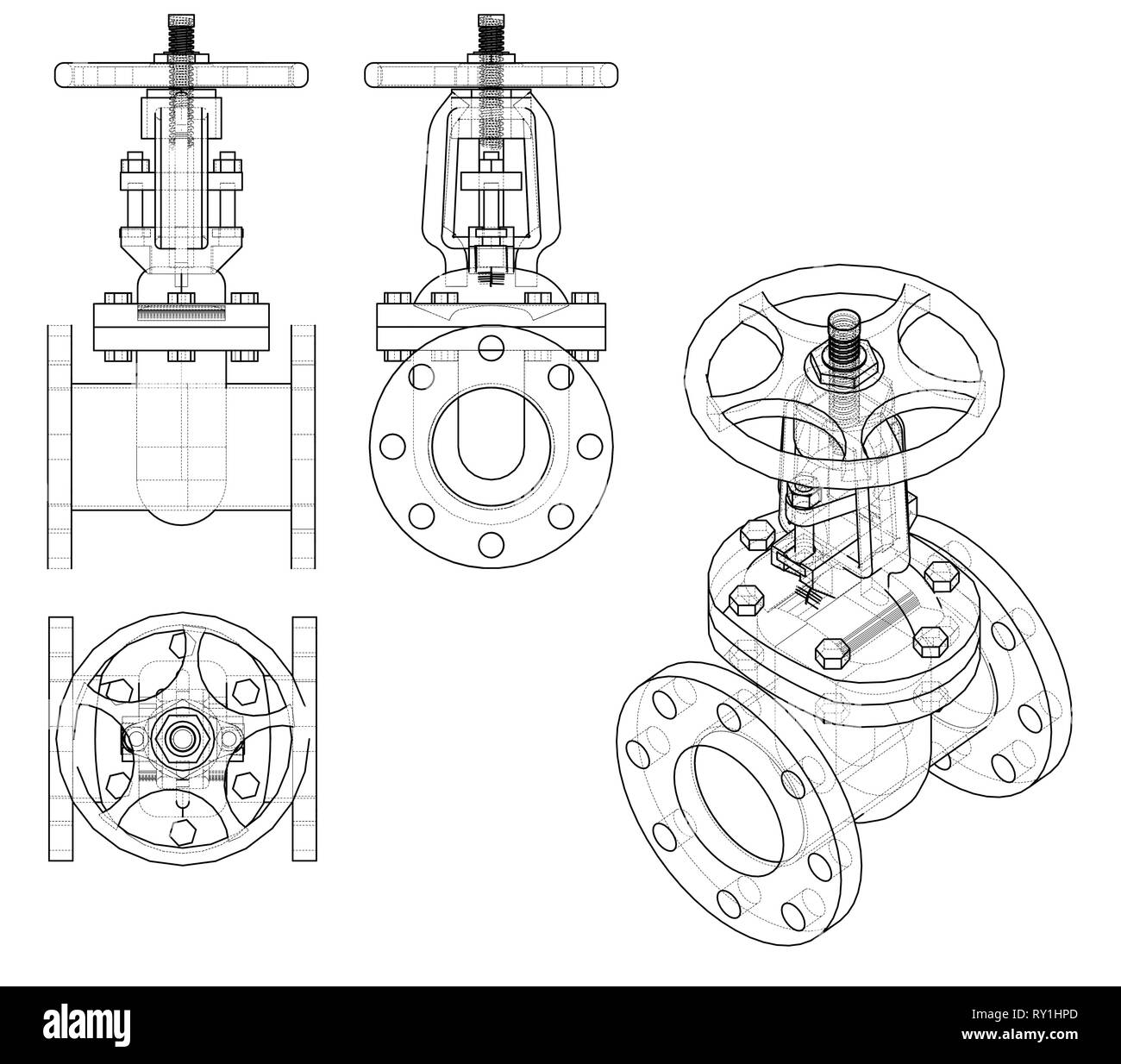 Industrial valve outline. Vector rendering of 3d Stock Vector Image ...