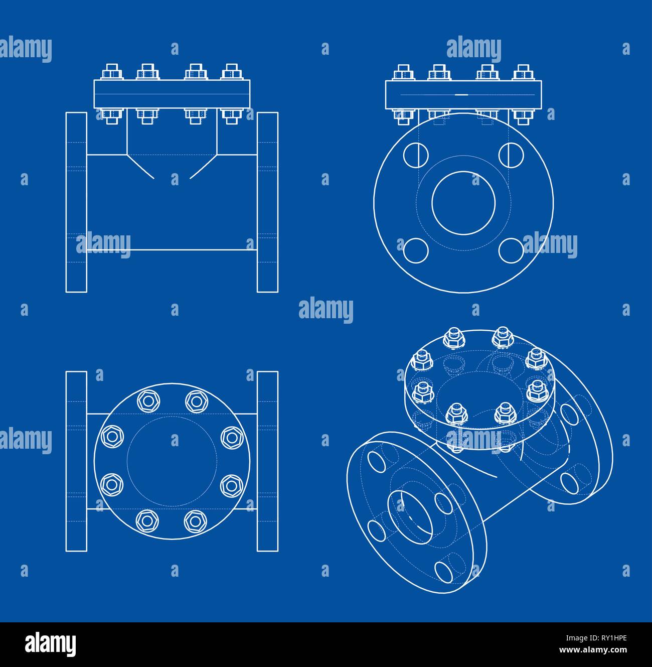 Industrial valve outline. Vector rendering of 3d Stock Vector Image ...