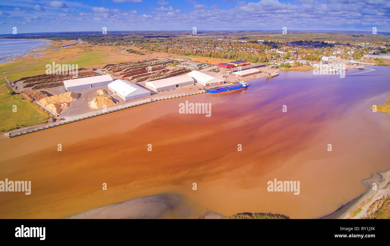 The view of the central city in Parnu in an aerial shot where there are ...