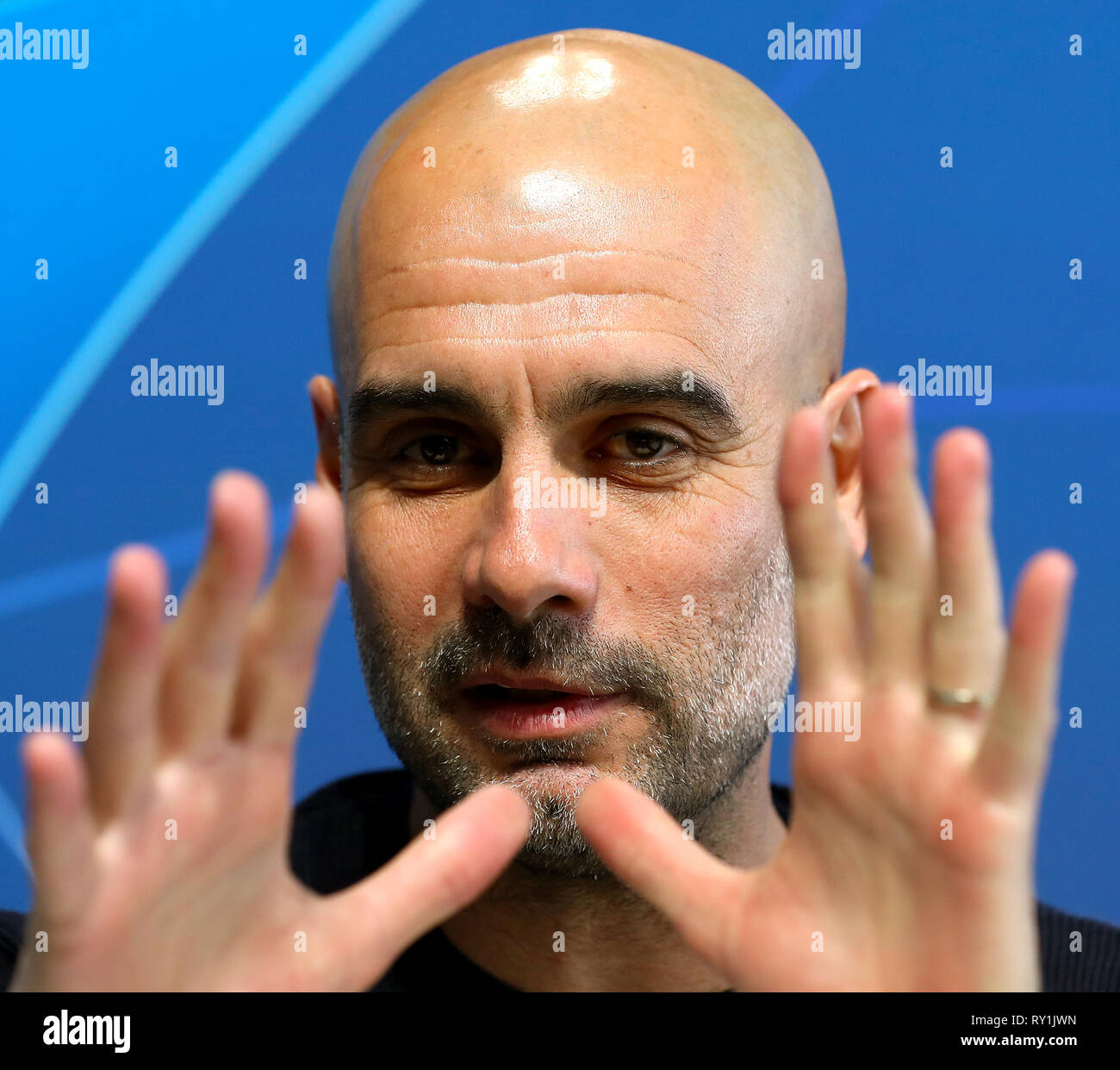 Manchester City manager Pep Guardiola during the press conference at ...