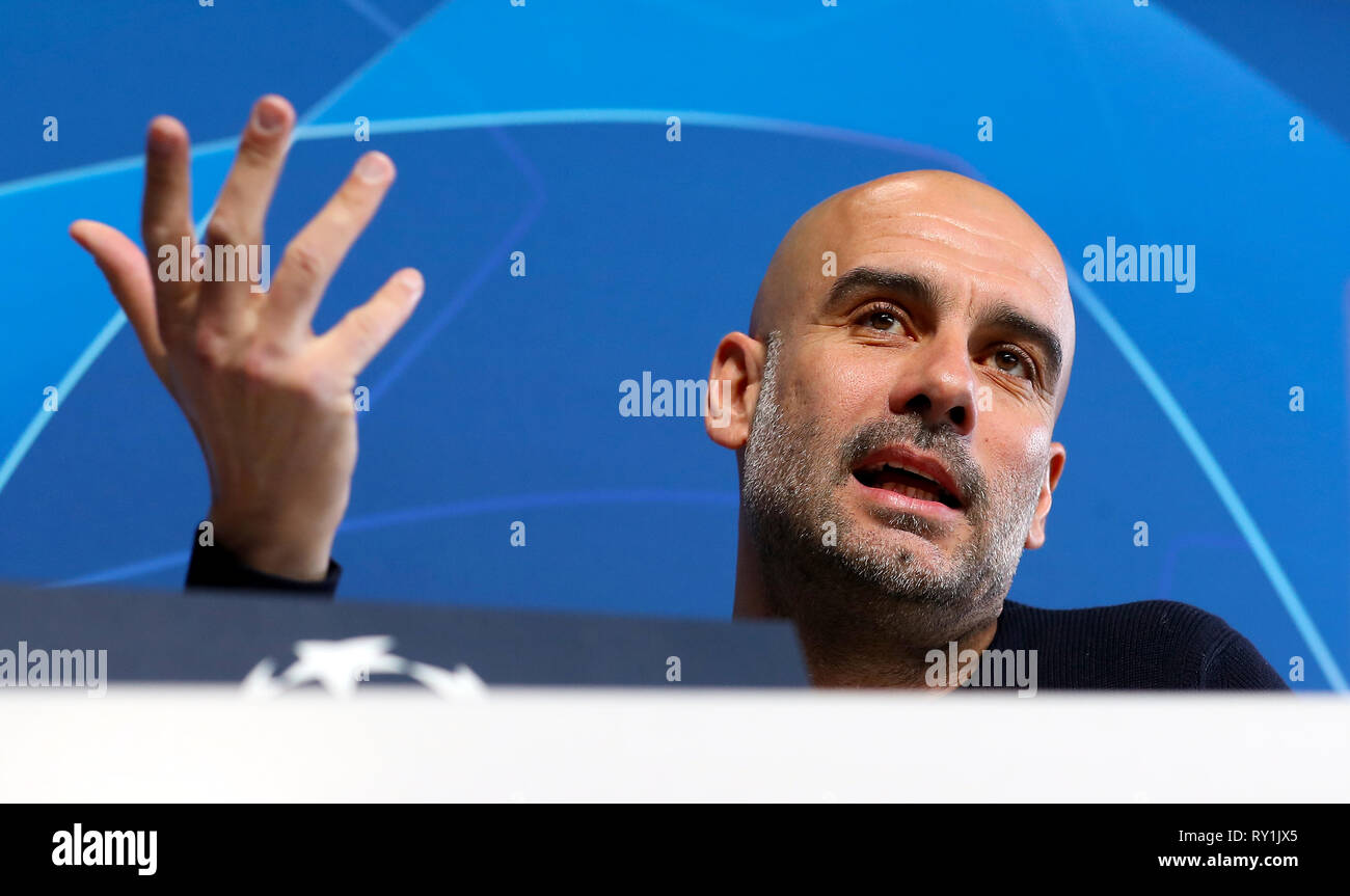 Manchester City manager Pep Guardiola during the press conference at ...