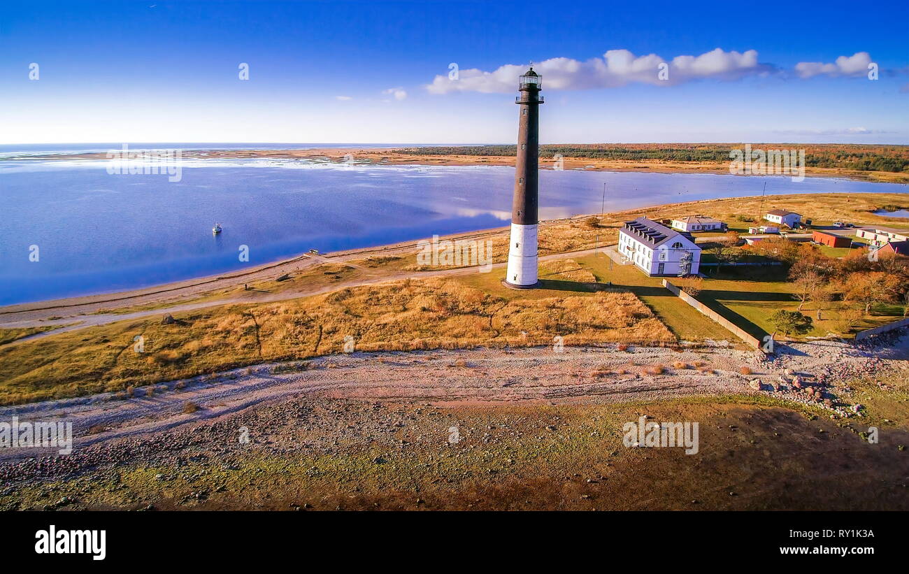 The Sorve lighthouse on the shore of the sea. The current lighthouse is ...