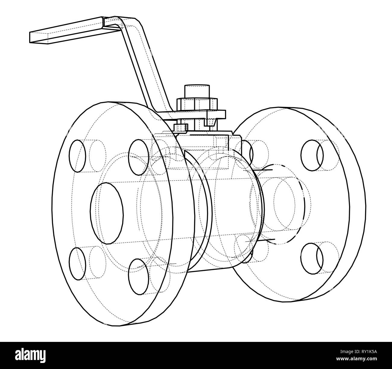 Industrial valve outline. Vector rendering of 3d Stock Vector Image ...