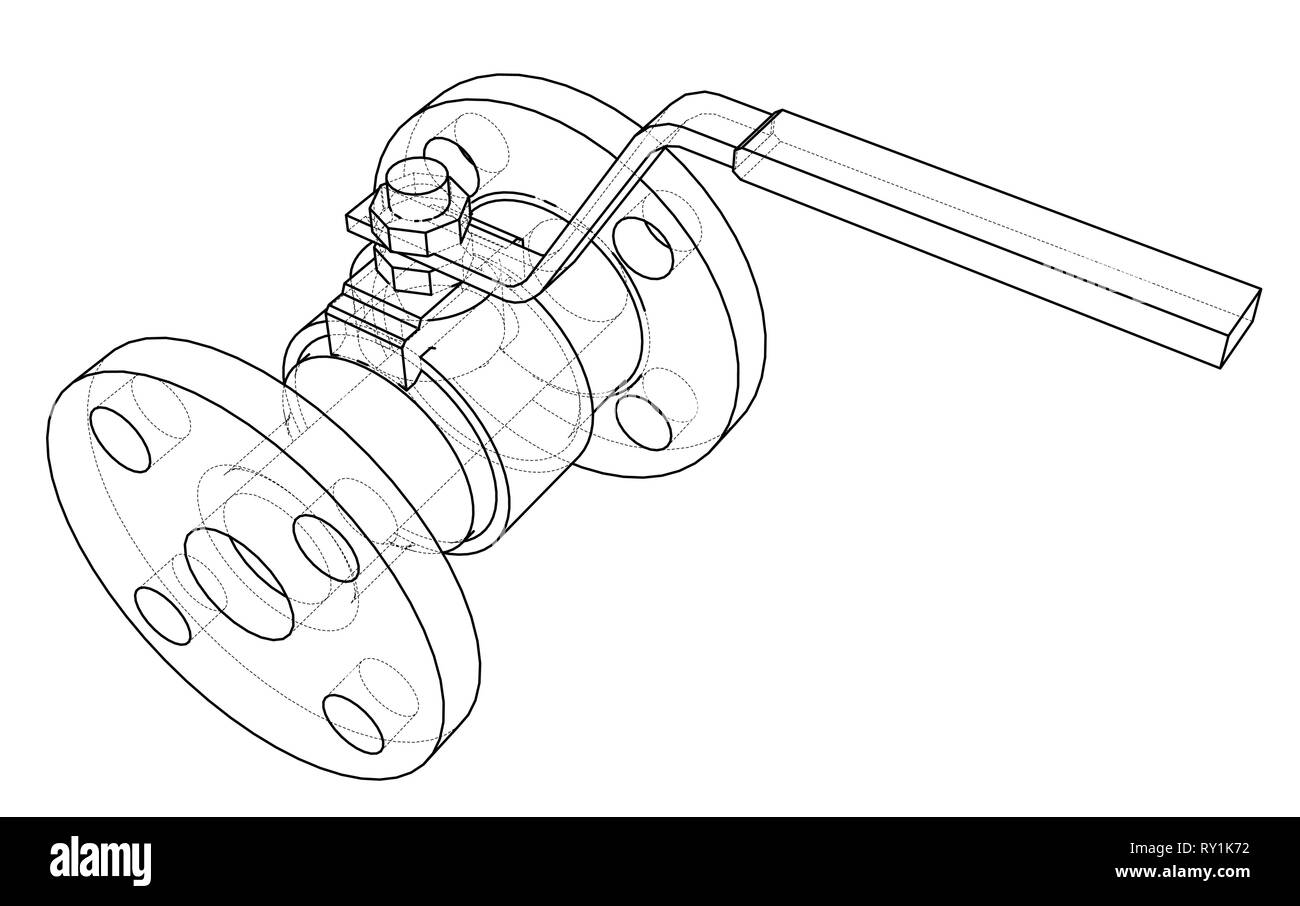 Industrial valve outline. Vector rendering of 3d Stock Vector Image ...