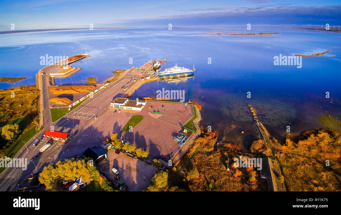 Aerial view of the Virtsu harbour. The main task of Virtsu harbour is ...