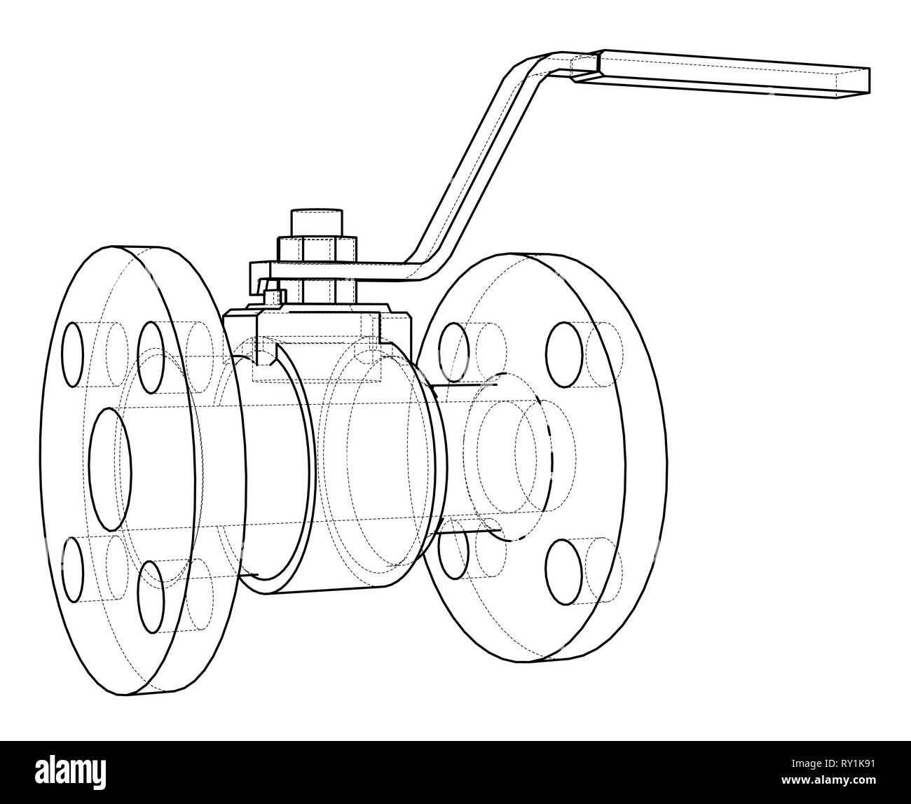 Industrial valve outline. Vector rendering of 3d Stock Vector Image ...