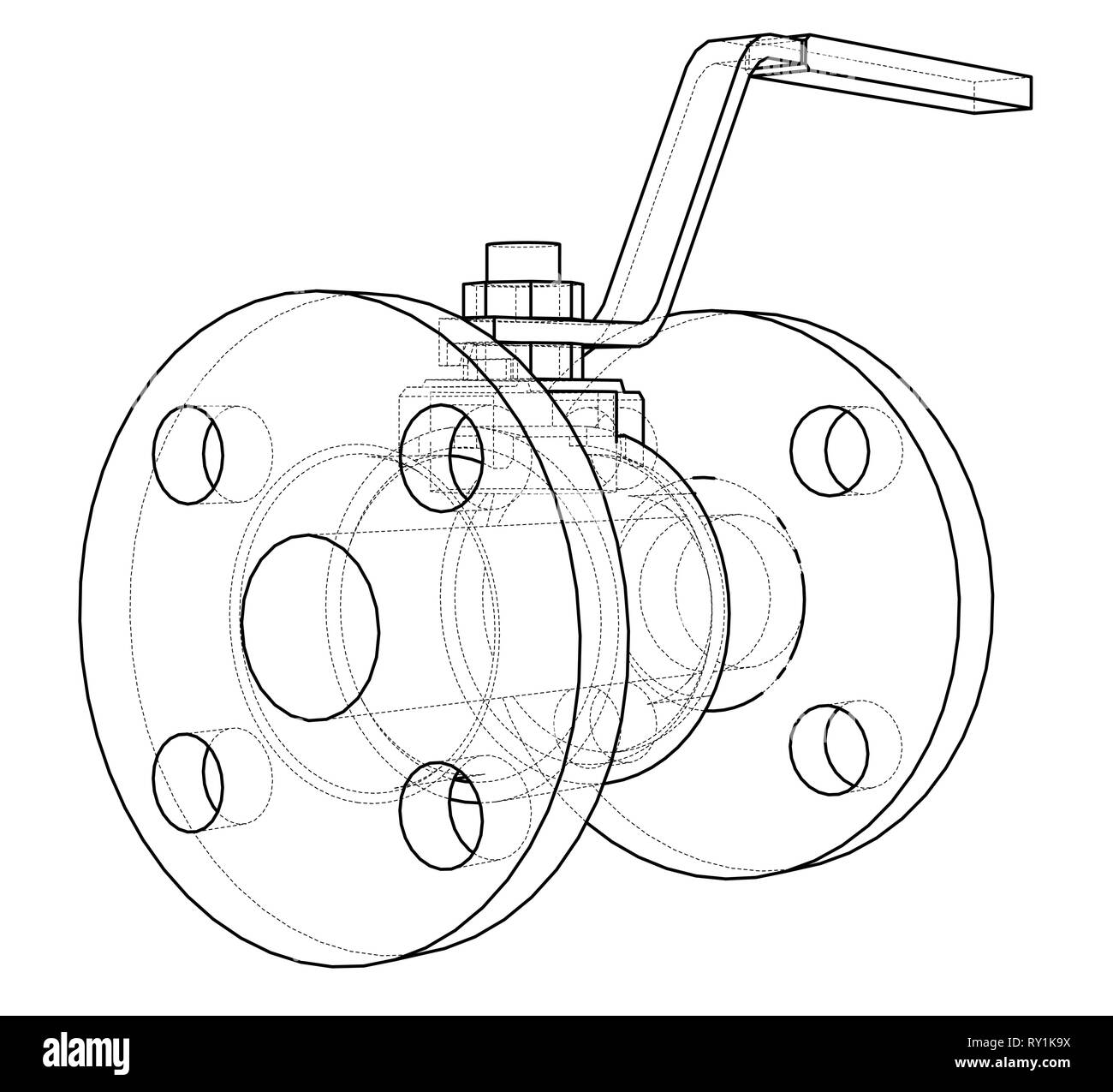 Industrial valve outline. Vector rendering of 3d Stock Vector Image ...