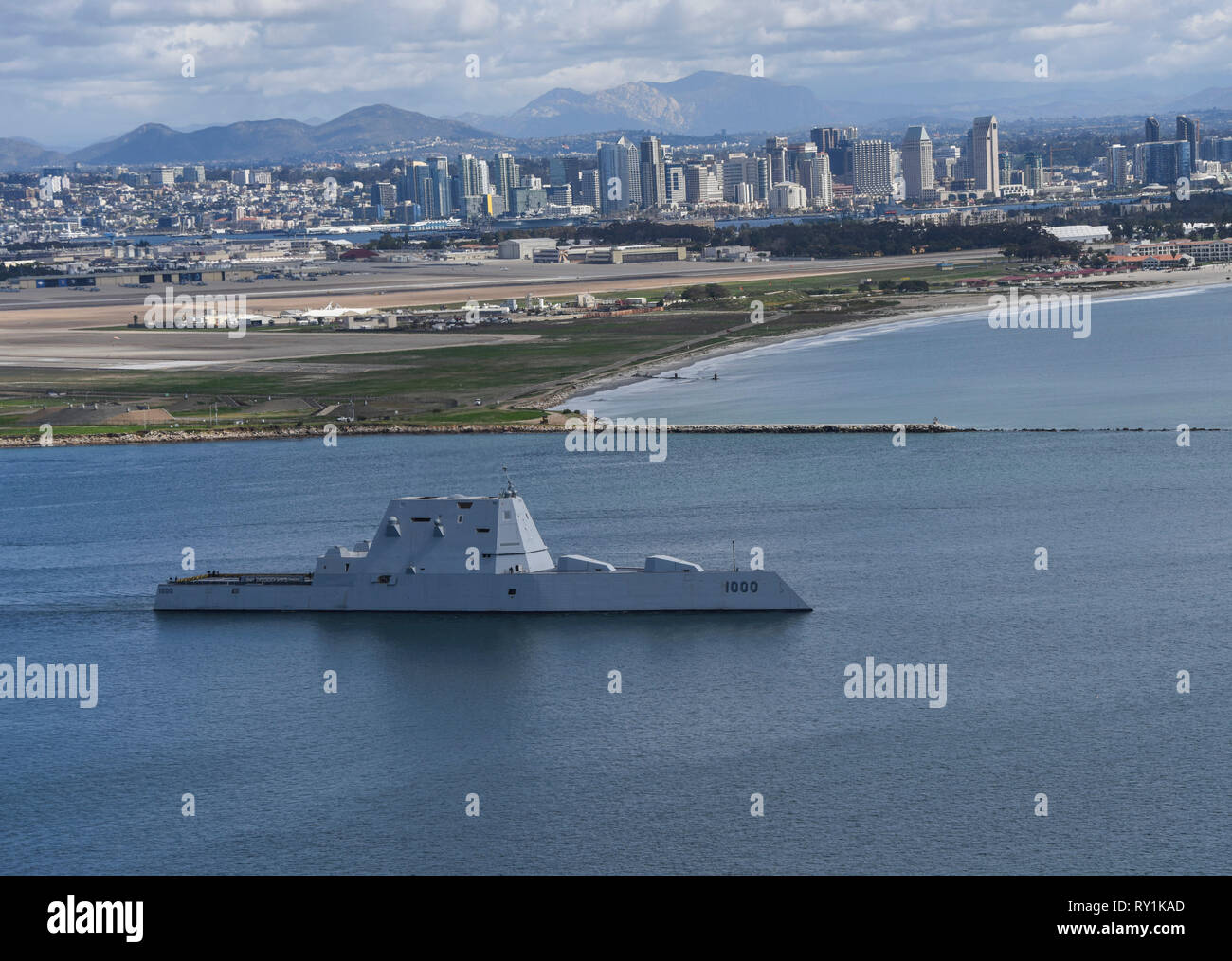 The Guided-missile destroyer USS Zumwalt departs Naval Base San Diego ...