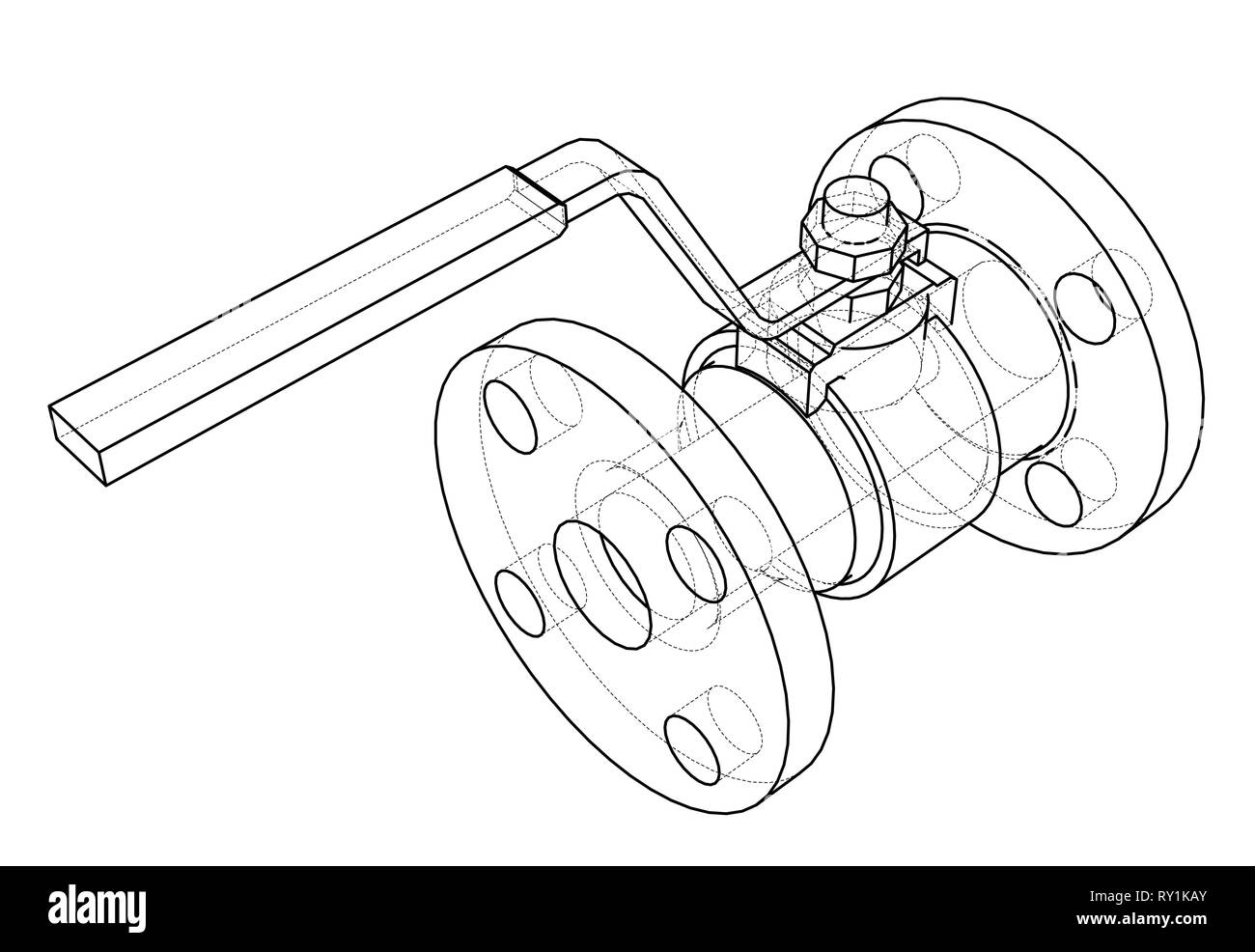 Industrial valve outline. Vector rendering of 3d Stock Vector Image ...