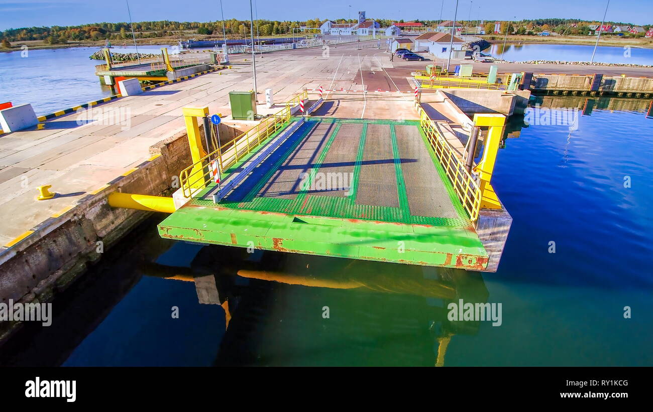 The docking area of the big ship in the harbor of Kuivastu. The very ...