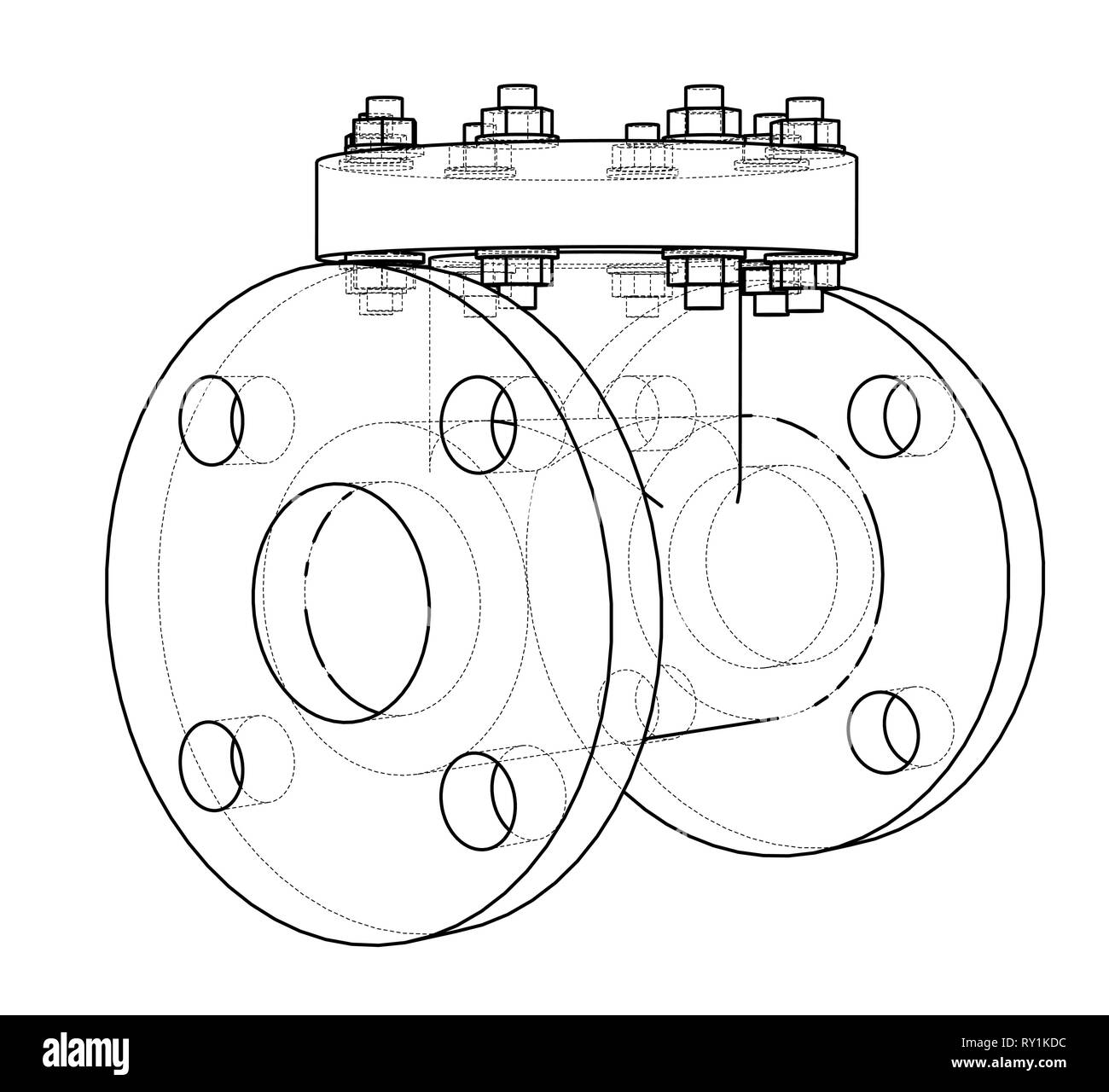 Industrial valve outline. Vector rendering of 3d Stock Vector Image ...