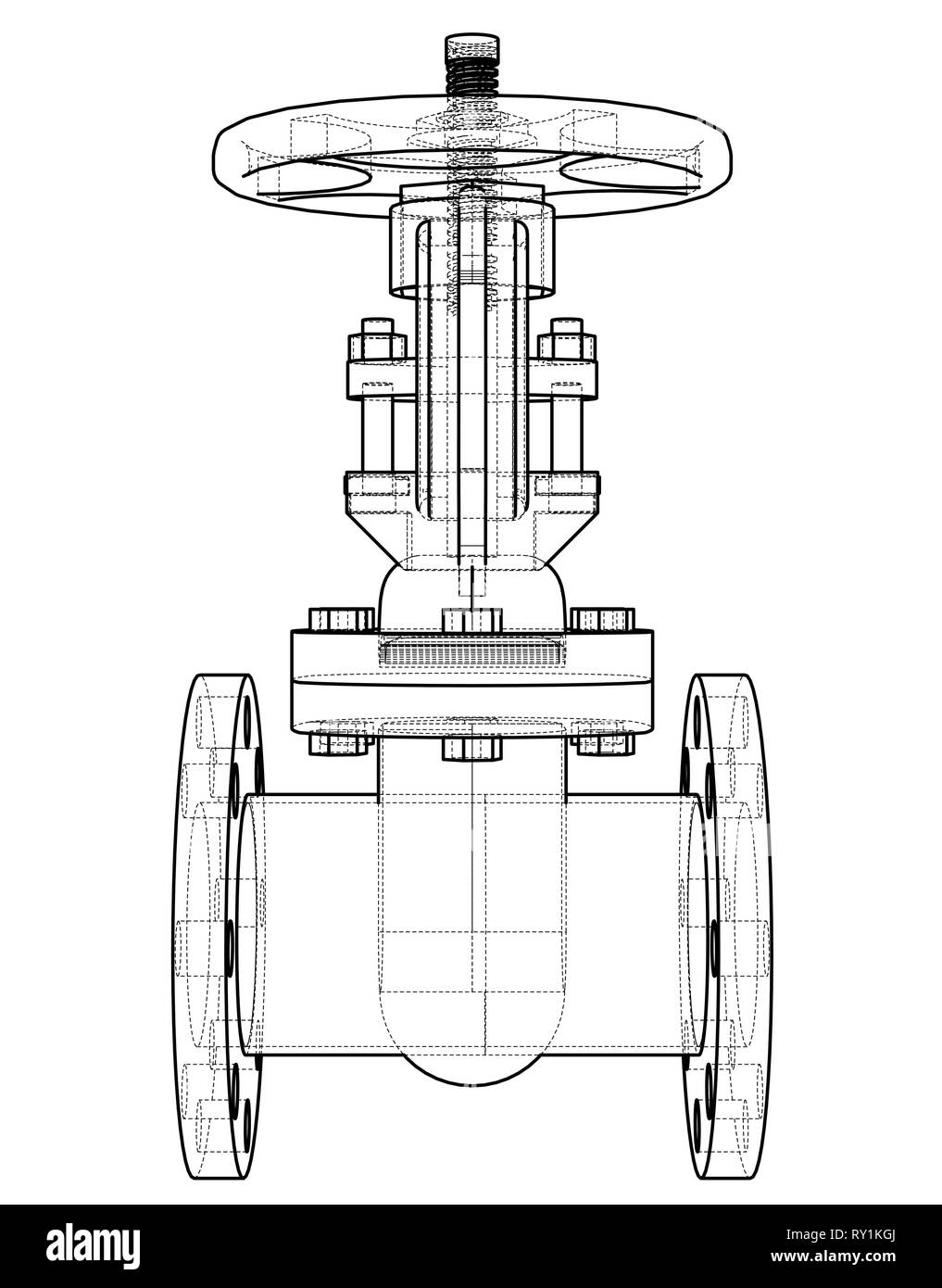 Industrial valve outline. Vector rendering of 3d Stock Vector Image ...