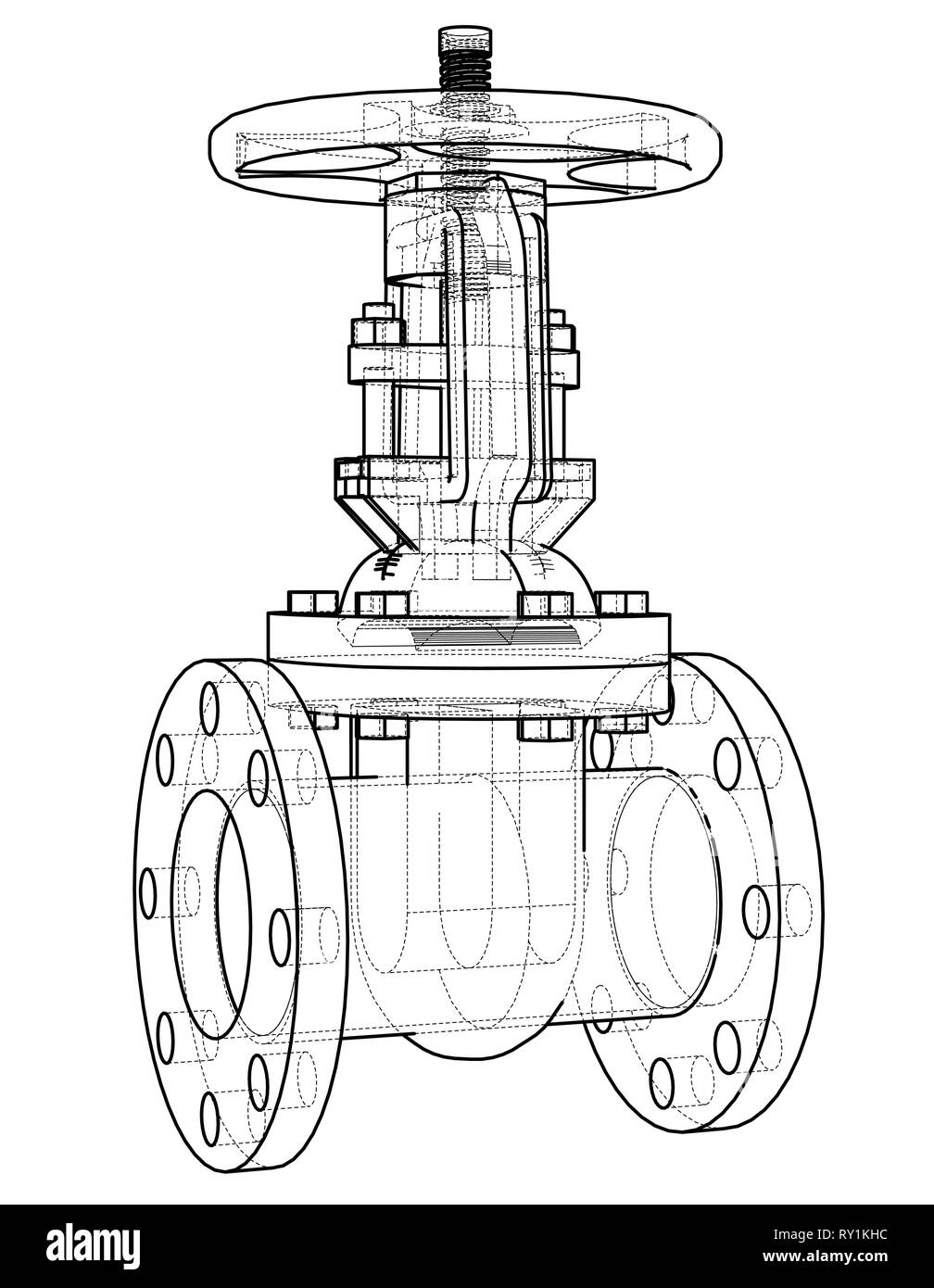 Industrial valve outline. Vector rendering of 3d Stock Vector Image ...