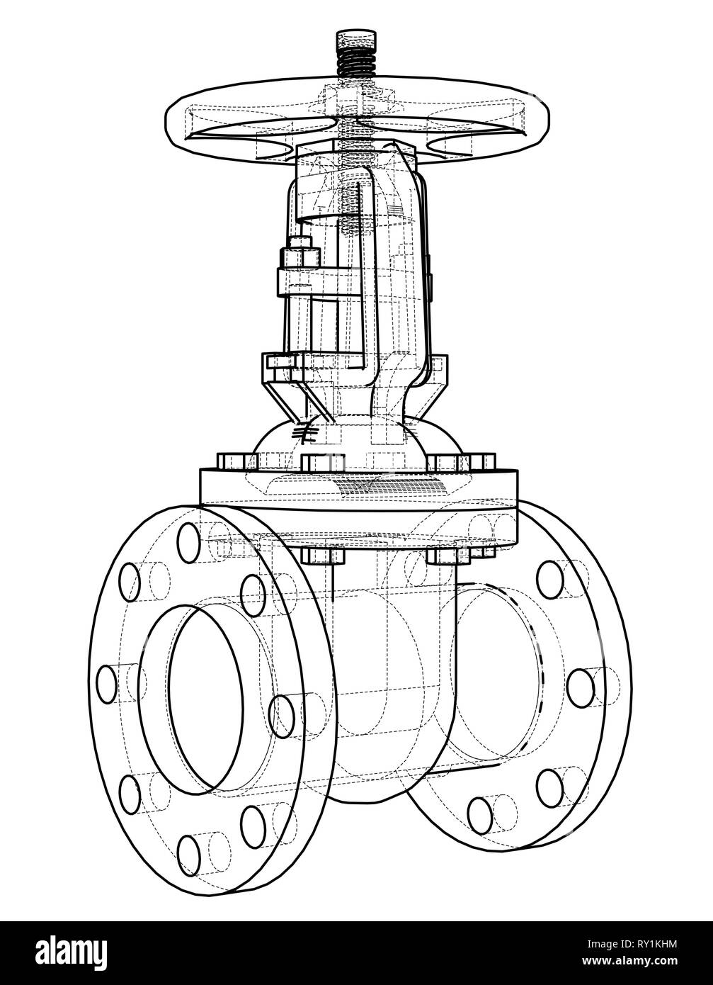 Industrial valve outline. Vector rendering of 3d Stock Vector Image ...