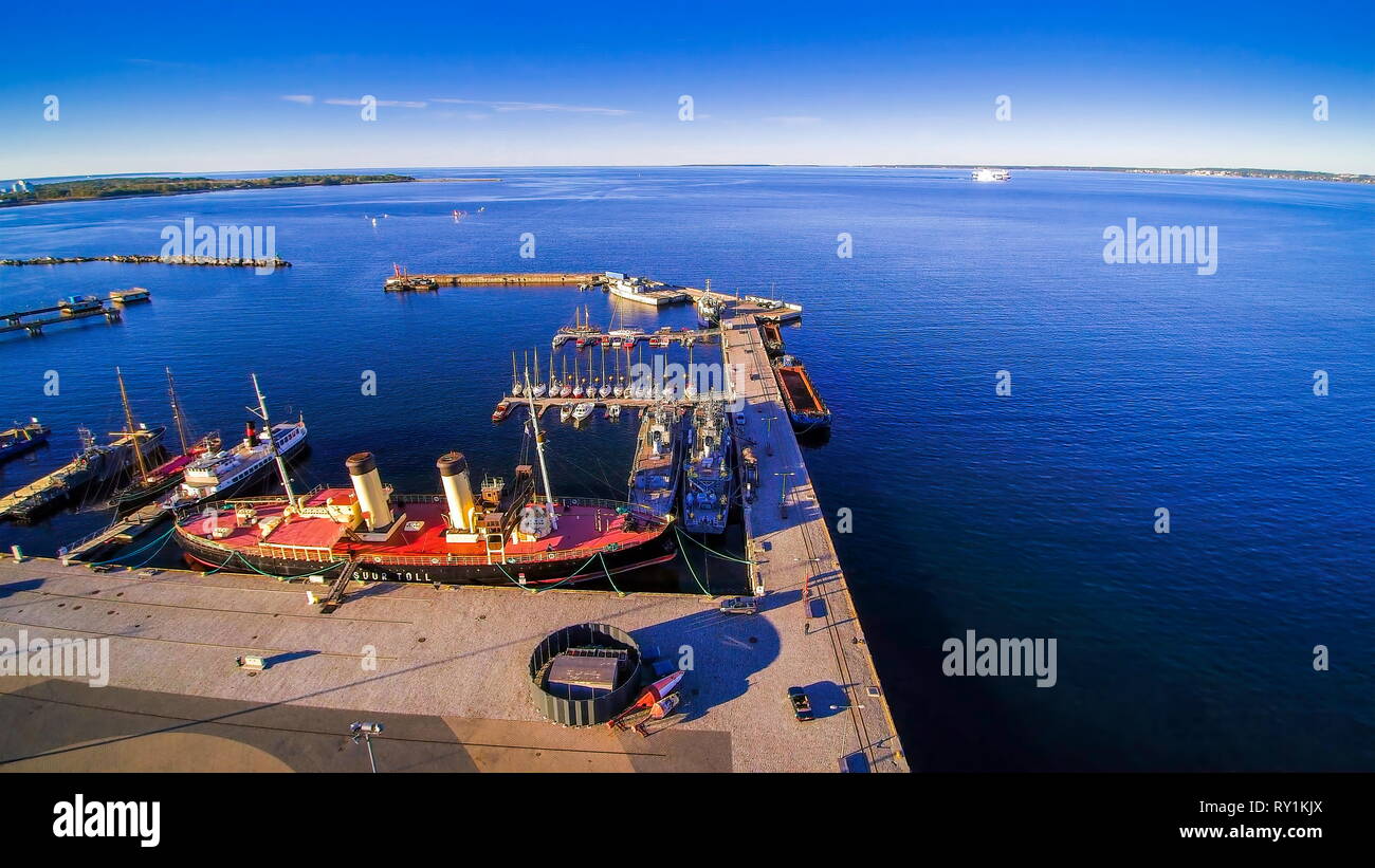 Aerial View Of The Seaplane Harbor In Kopli Big Ship And Sea Vessels aerial-view-of-the-seaplane-harbor-in-kopli-big-ship-and-sea-vessels