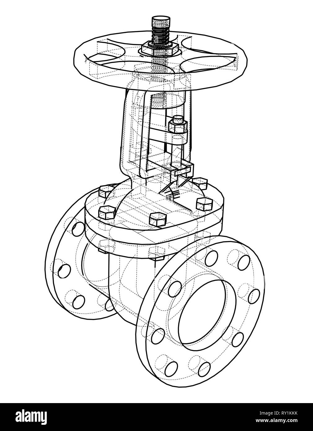 Industrial valve outline. Vector rendering of 3d Stock Vector Image ...