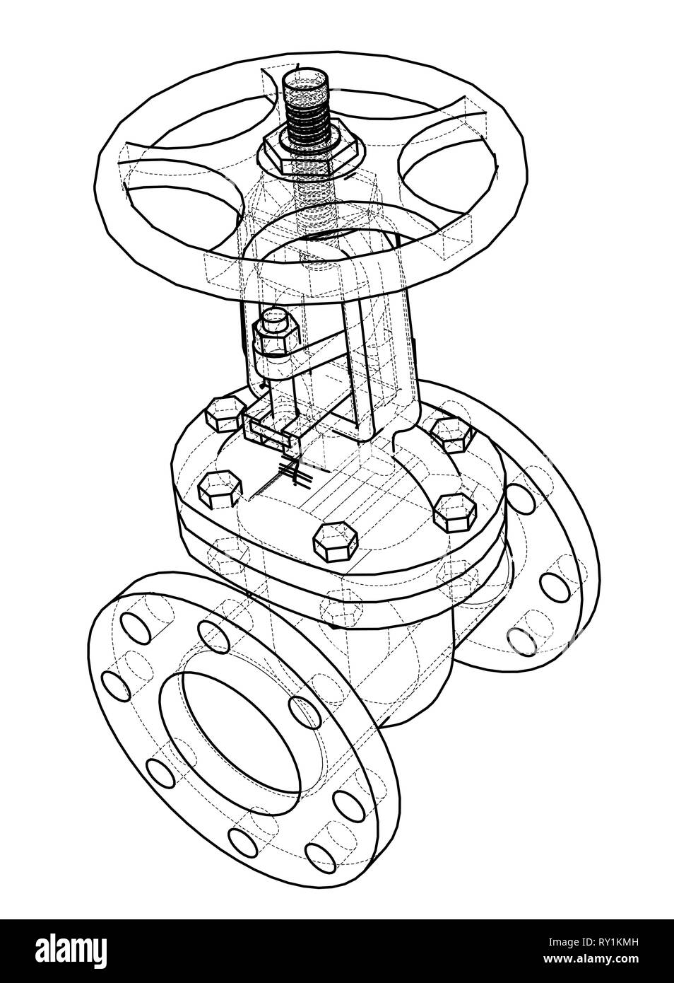 Industrial valve outline. Vector rendering of 3d Stock Vector Image ...