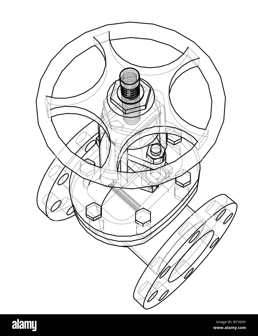 Industrial valve outline. Vector rendering of 3d Stock Vector Image ...