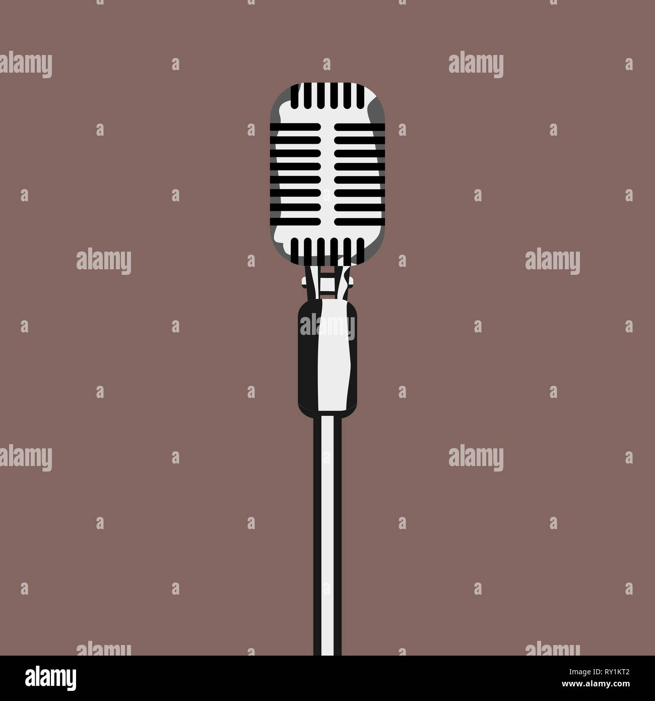 Cartoon style vintage retro microphone mockup with front view. Vector ...