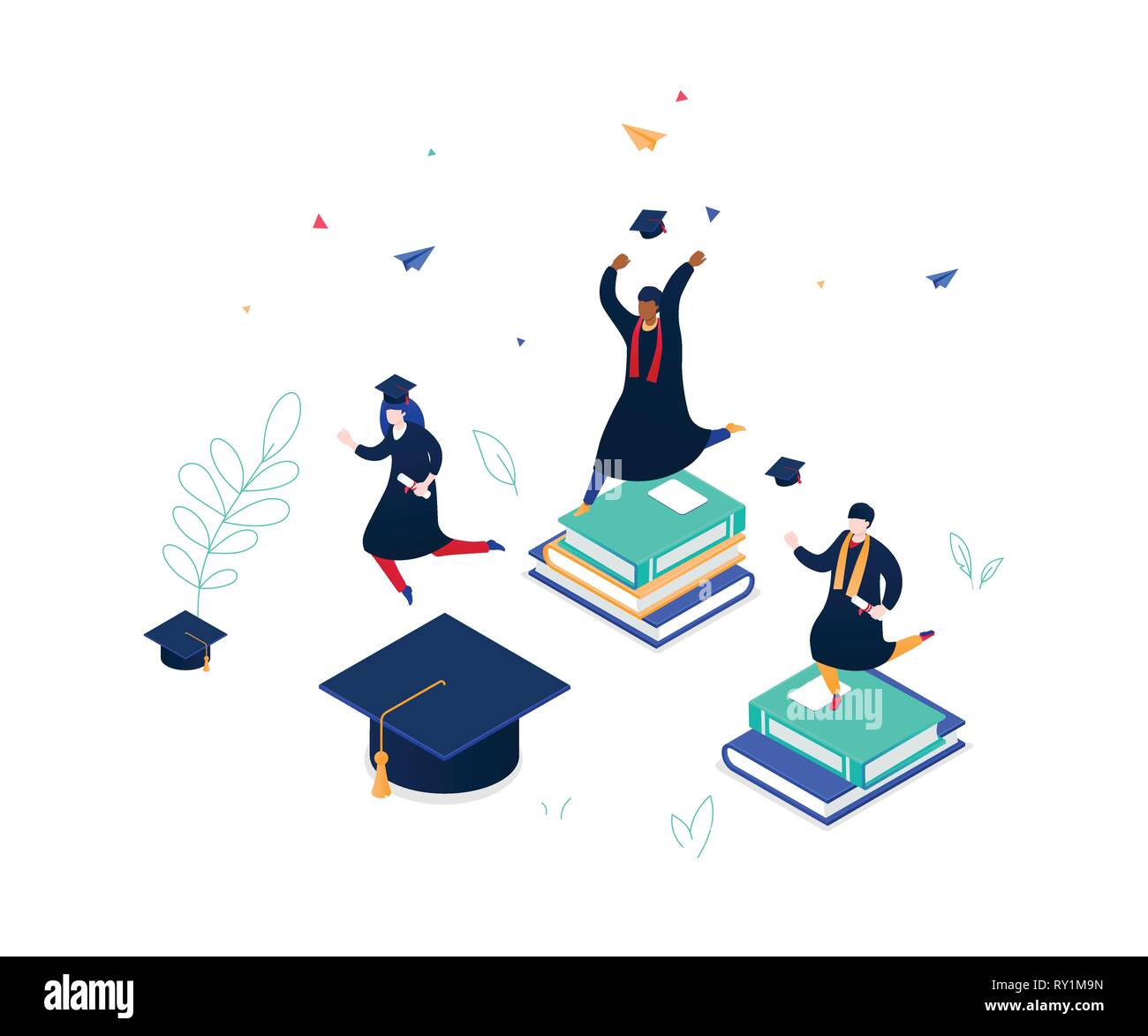 Graduation concept - modern colorful isometric vector illustration ...
