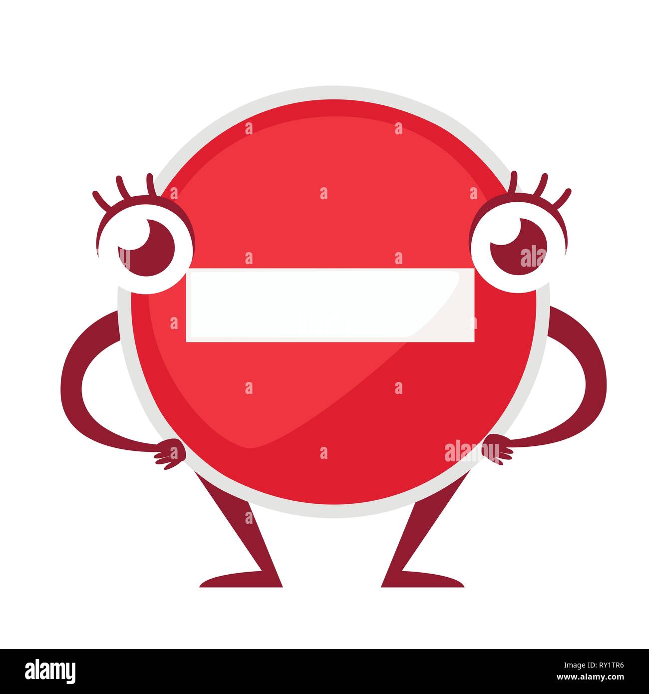Red road sign - no or stop. Road sign mascot. Cartoon character design ...