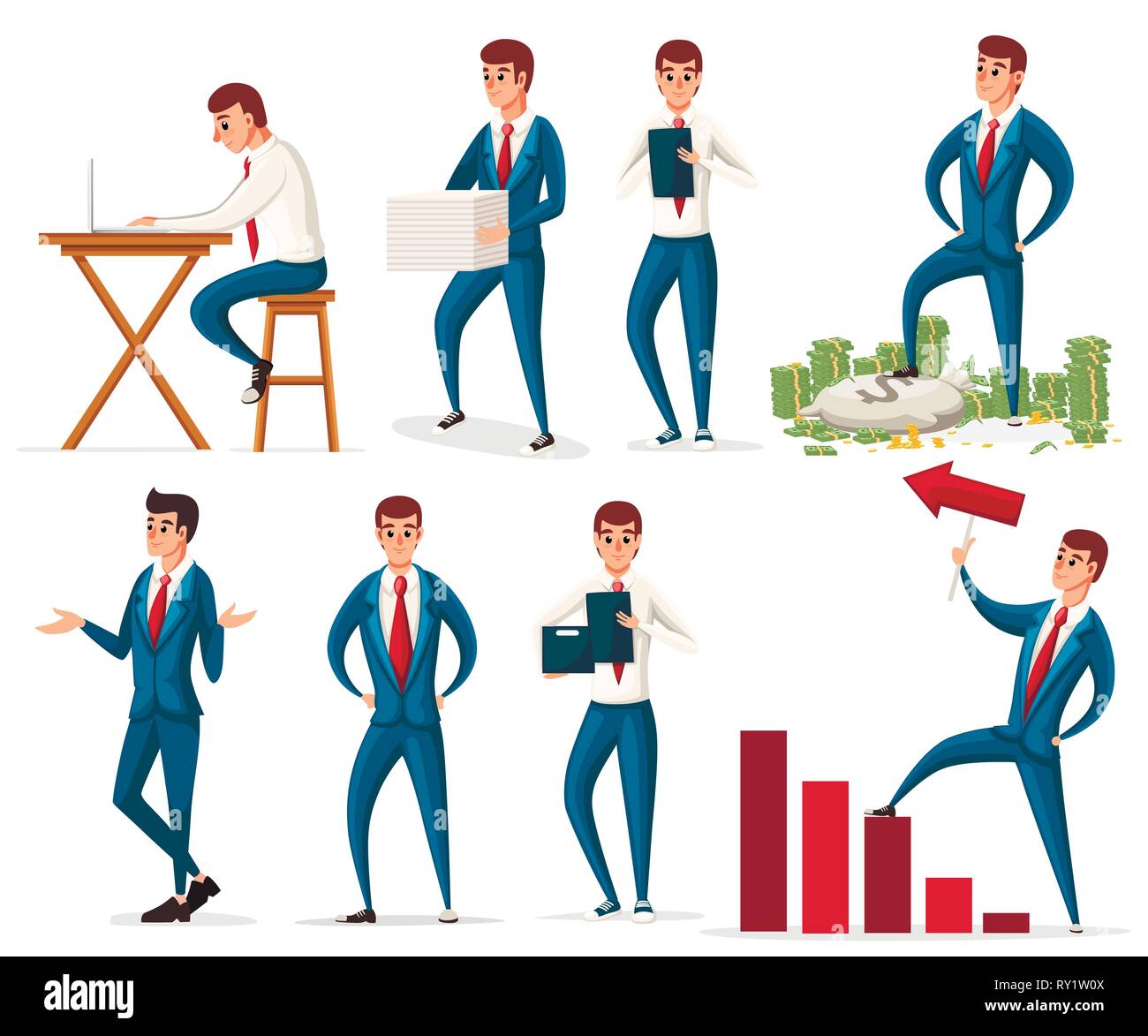 Businessman working character design set. Cartoon character design ...