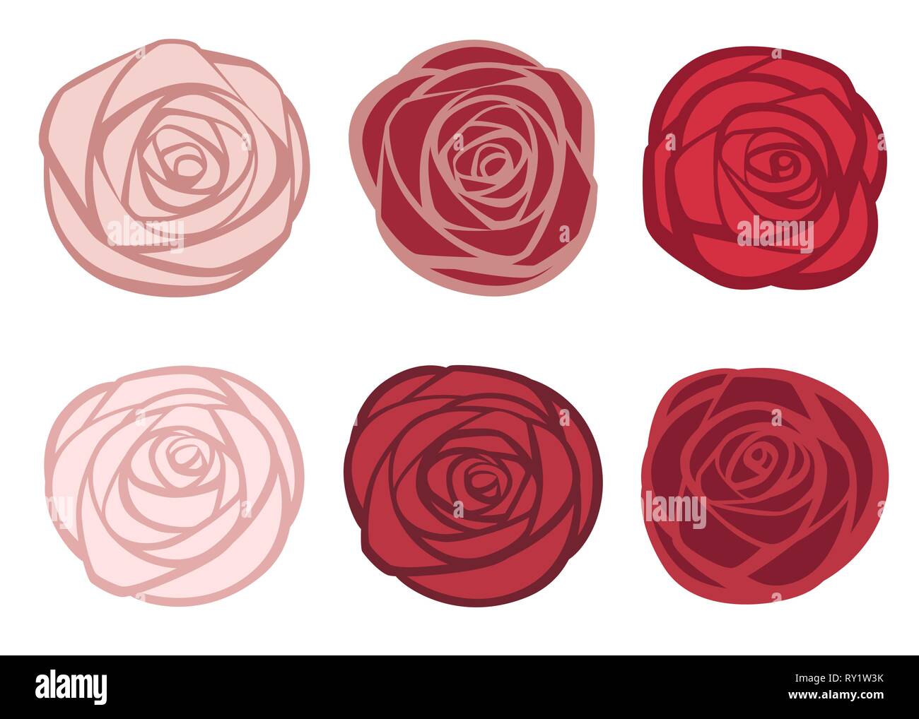 Flat vector elements set of red roses bud. Floral icon set. Different ...