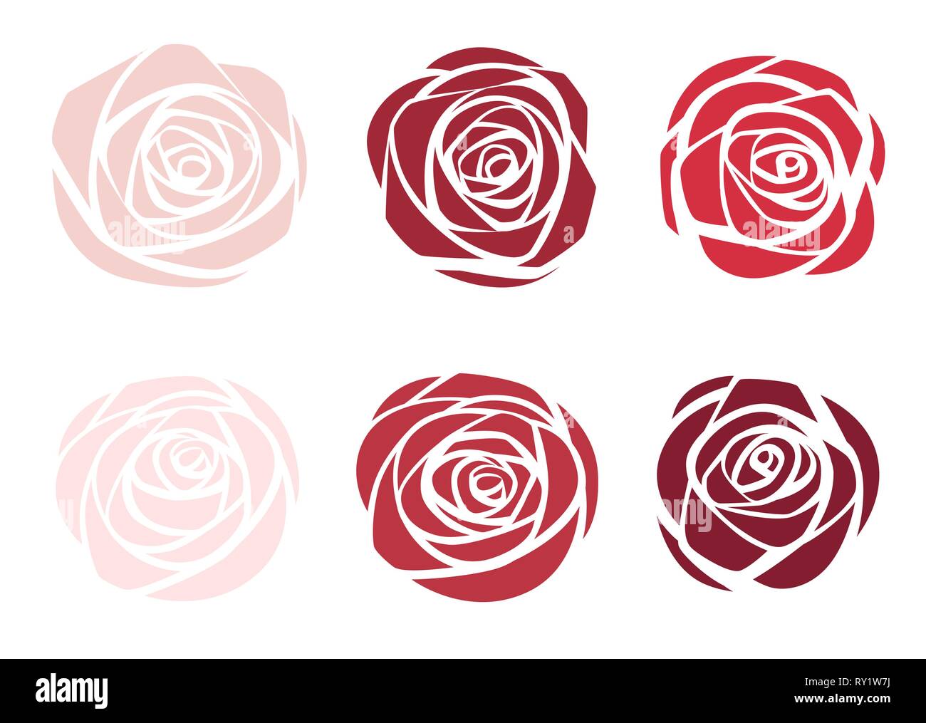 Flat vector elements set of red roses bud. Floral icon set. Different ...