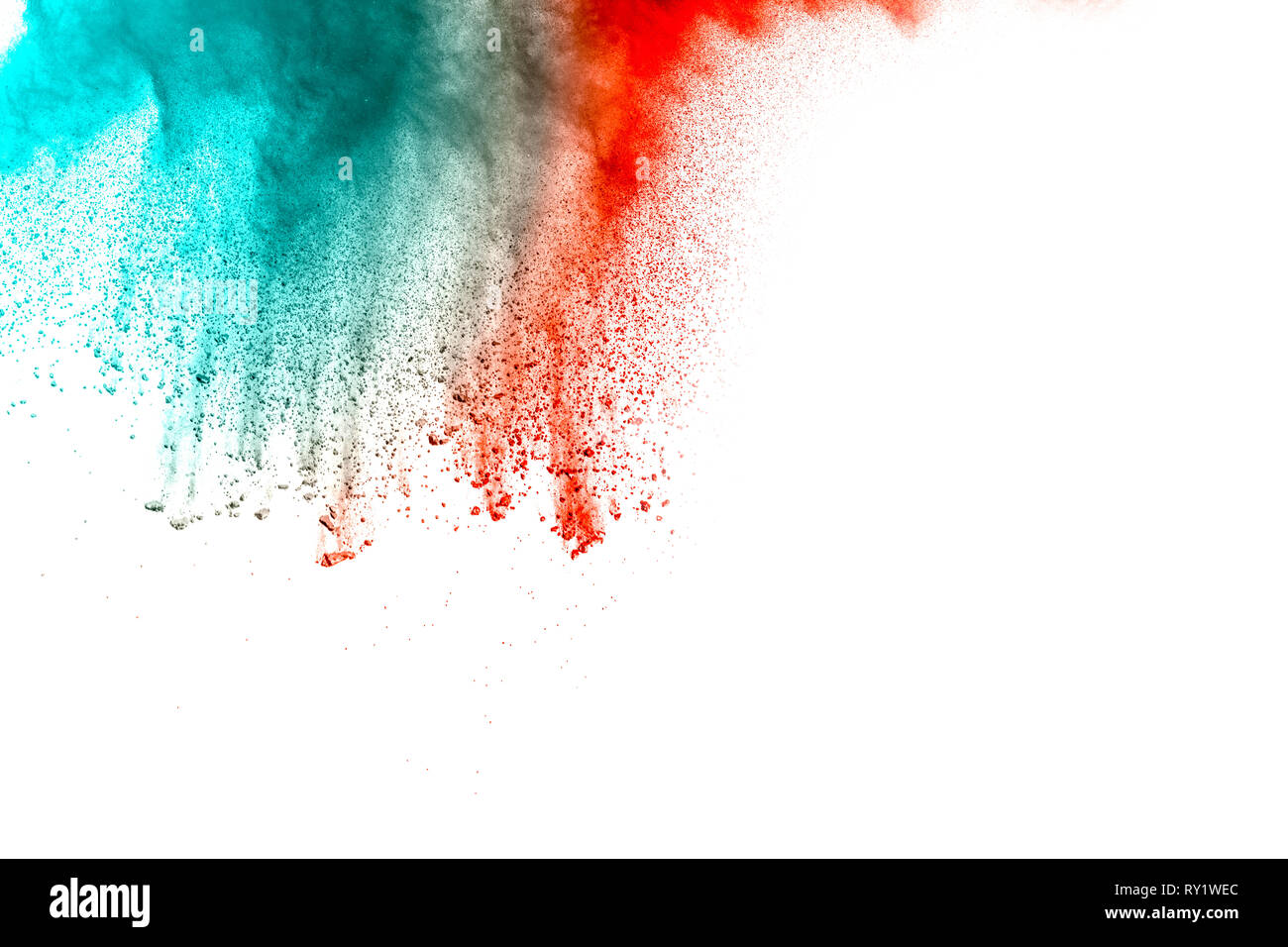 Abstract multi color powder explosion on white background. Freeze ...