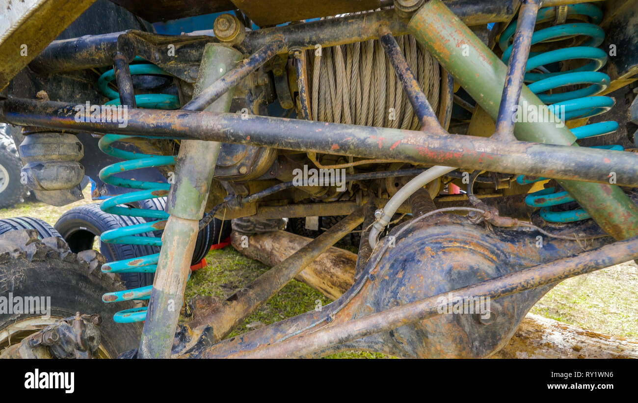 The springs on the engine of the 4x4 car it is an offroad car that can ...