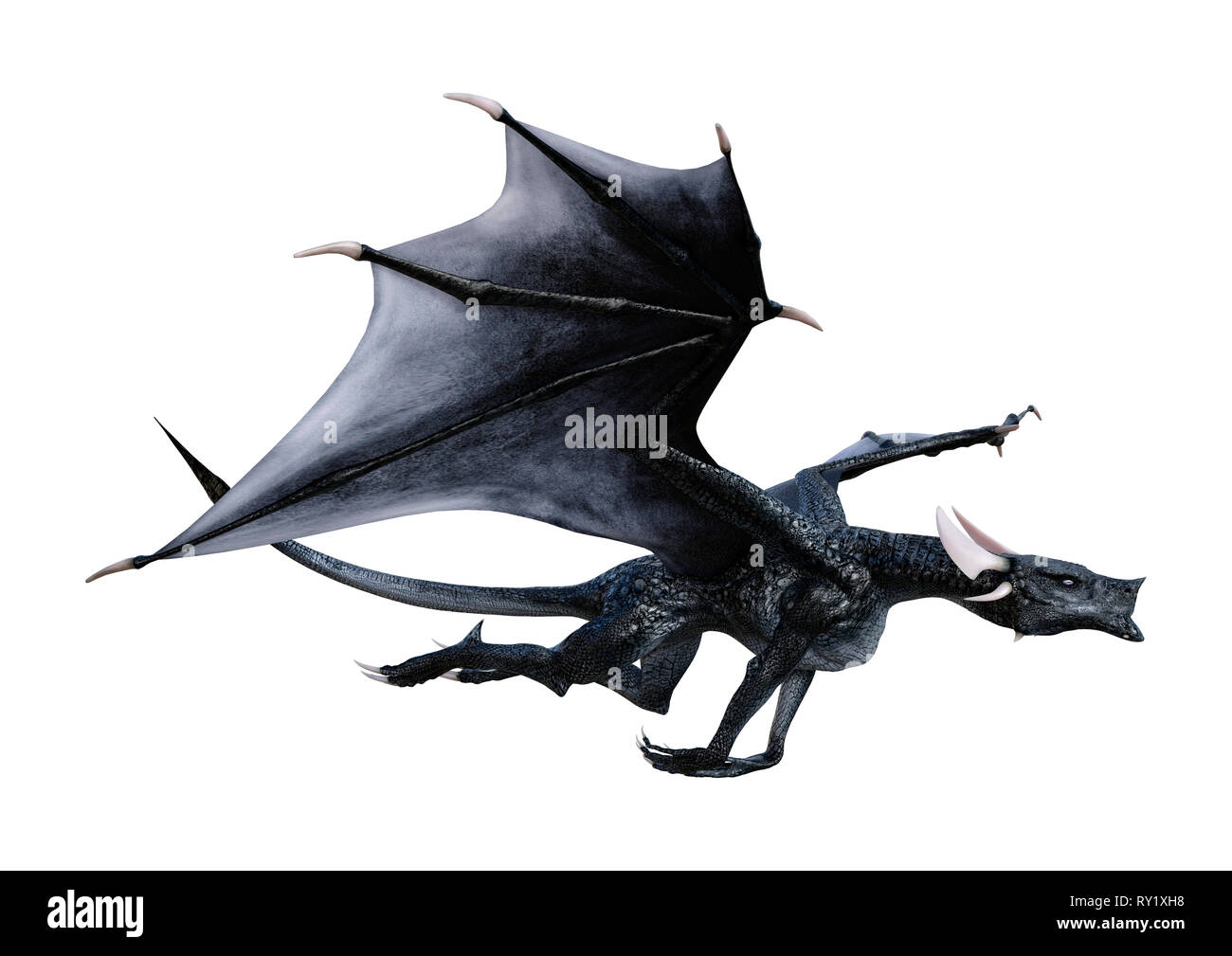 3D rendering of a black fantasy dragon isolated on white background ...