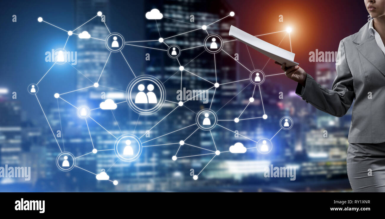 Concept of modern business networking that connect and cooperate people ...