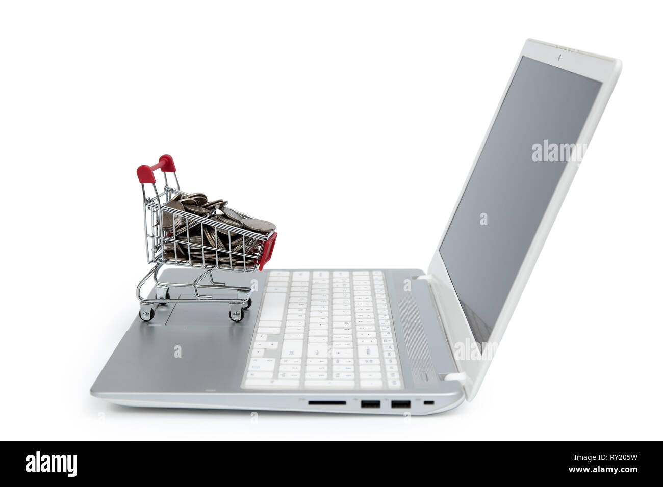 Internet online shopping concept with computer and cart Stock Photo - Alamy