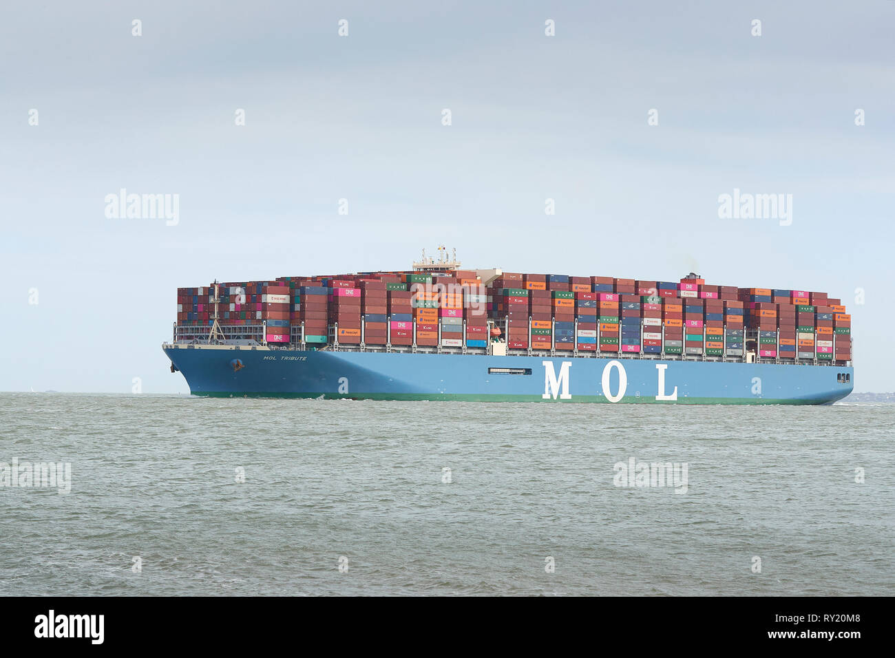 The Container Ship, MOL TRIBUTE, Enters The Narrow Deep Water Channel ...
