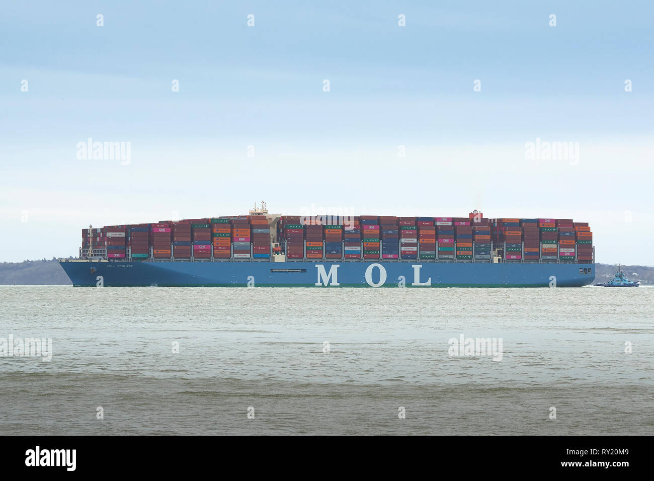 The Container Ship, MOL TRIBUTE, Enters The Narrow Deep Water Channel ...