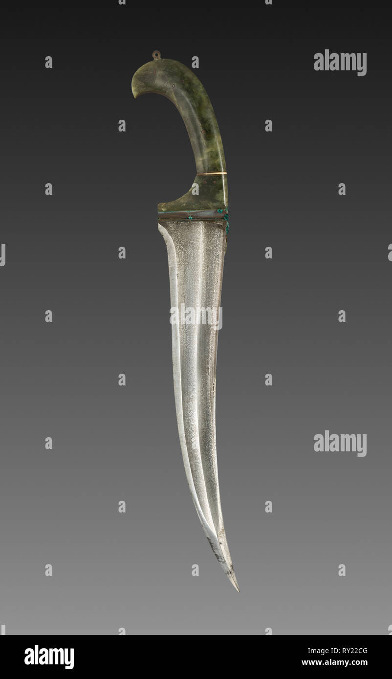 Dagger, 1800s. India, 19th century. Iron with bone and silver; overall ...