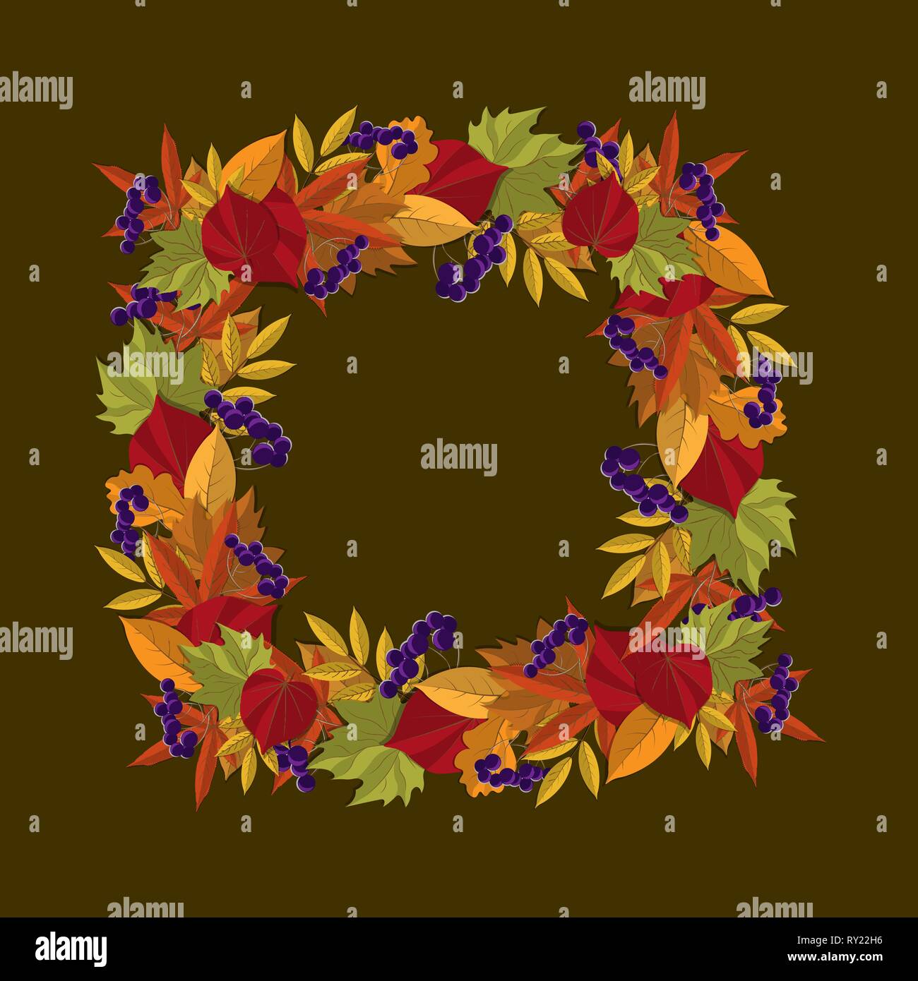 square frame of autumn leaves. wreath with Autumn leaves, . Vector ...