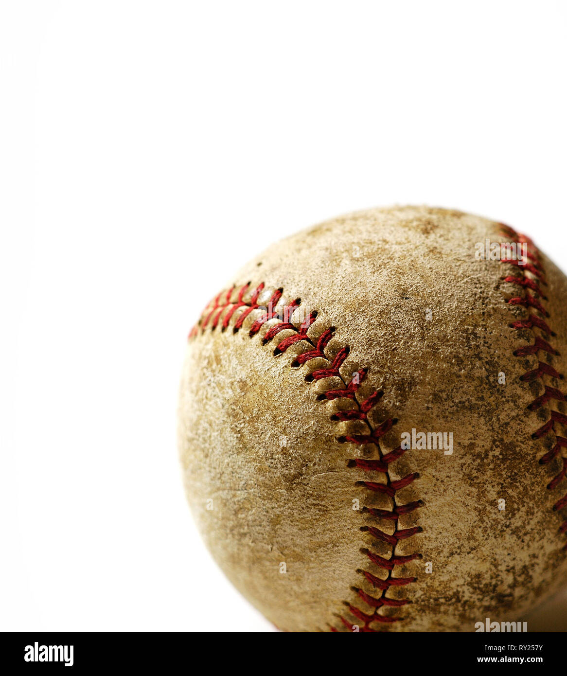 Baseball old worn rough leather stitching sport competition Stock Photo ...