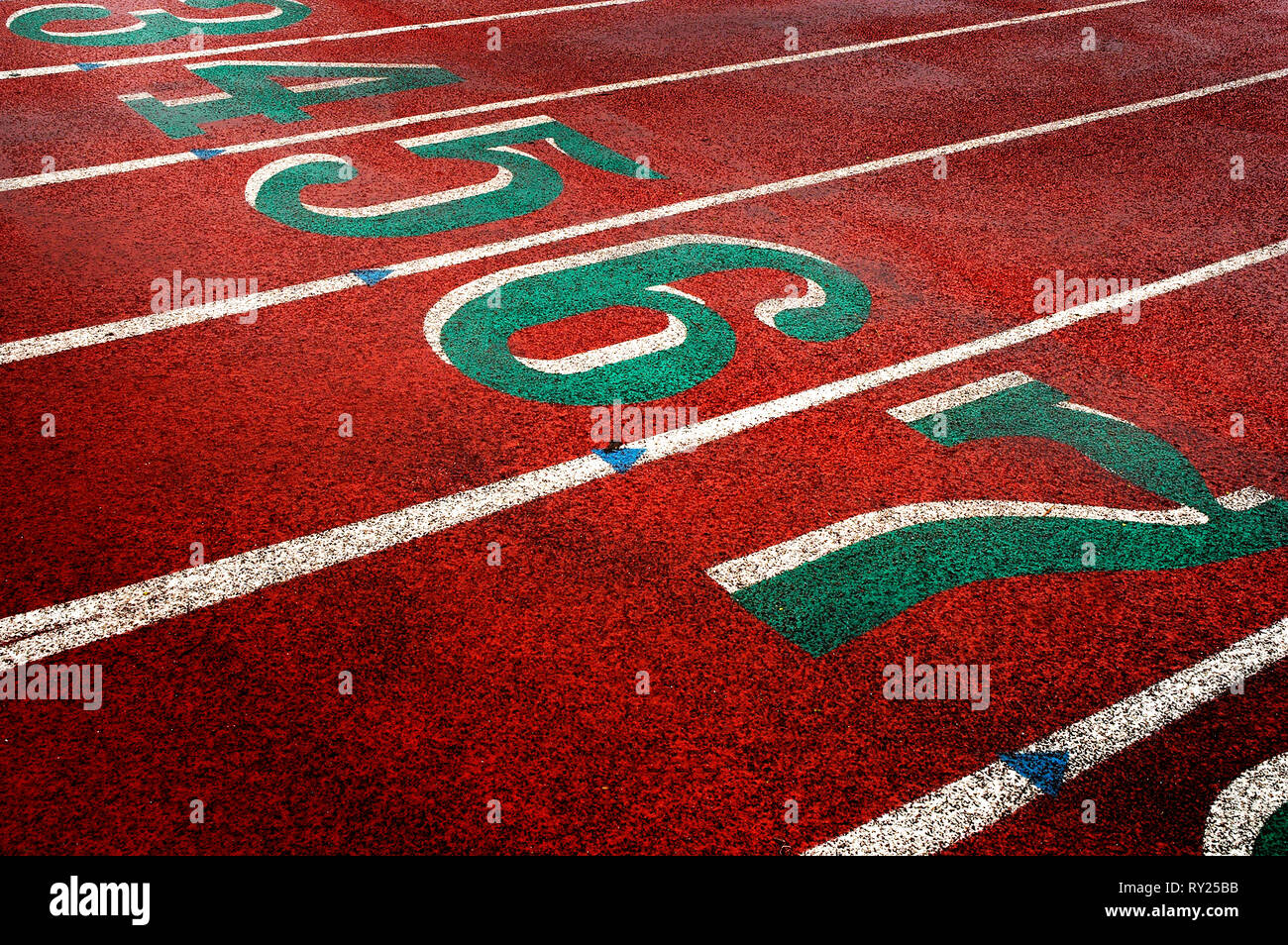 Detail of race track for running competitions numbers and lanes Stock ...