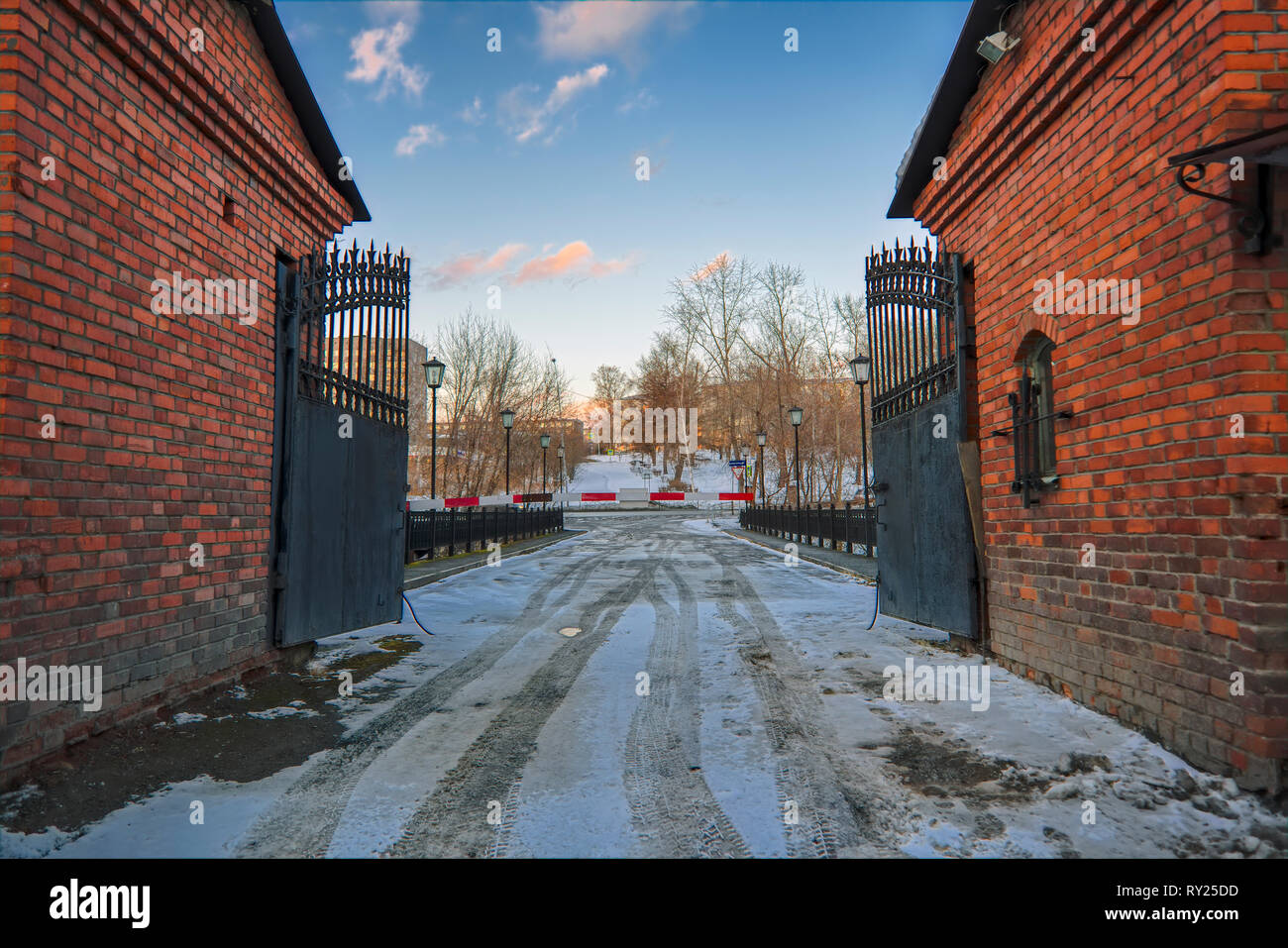 Old factory with iron railing hi-res stock photography and images - Alamy