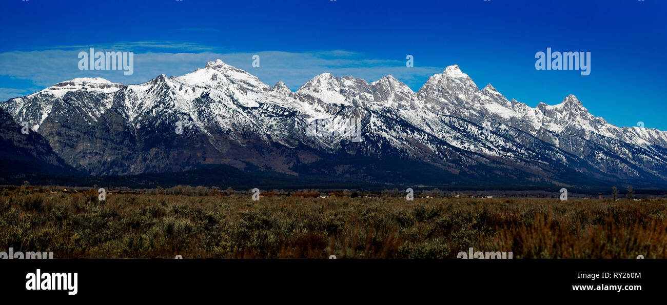 View of Teton Mountain Range rugged peaks in Wyoming United States ...