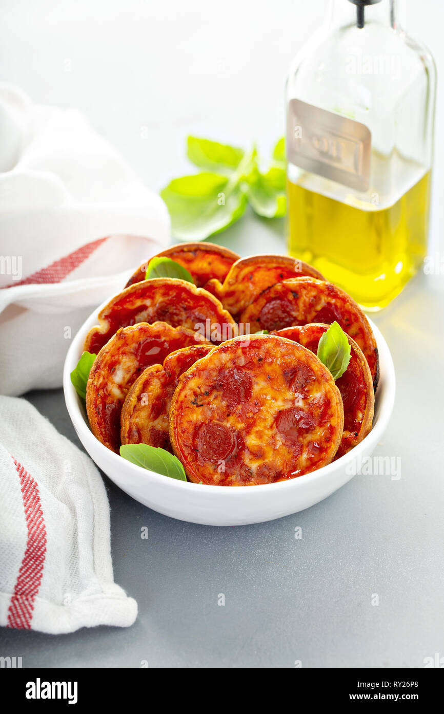 Mini pepperoni pizzas Stock Photo - Alamy