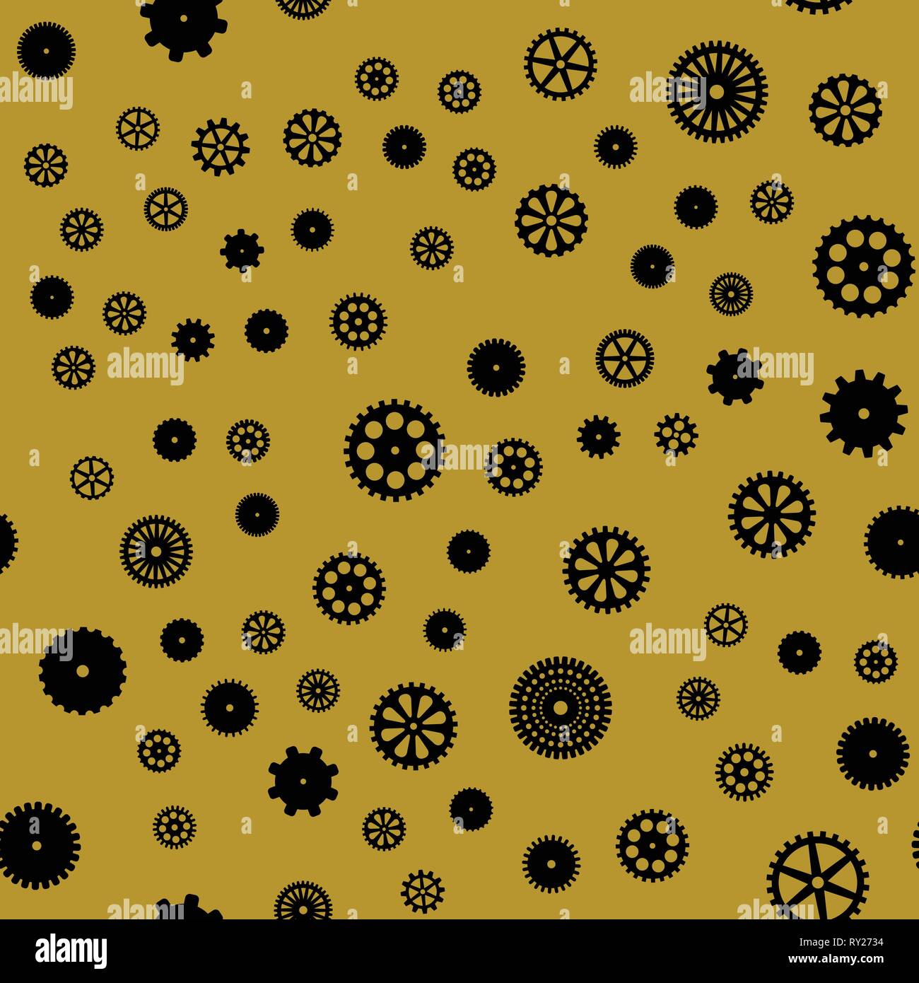 abstract vector black flat gears seamless pattern on yellow background ...
