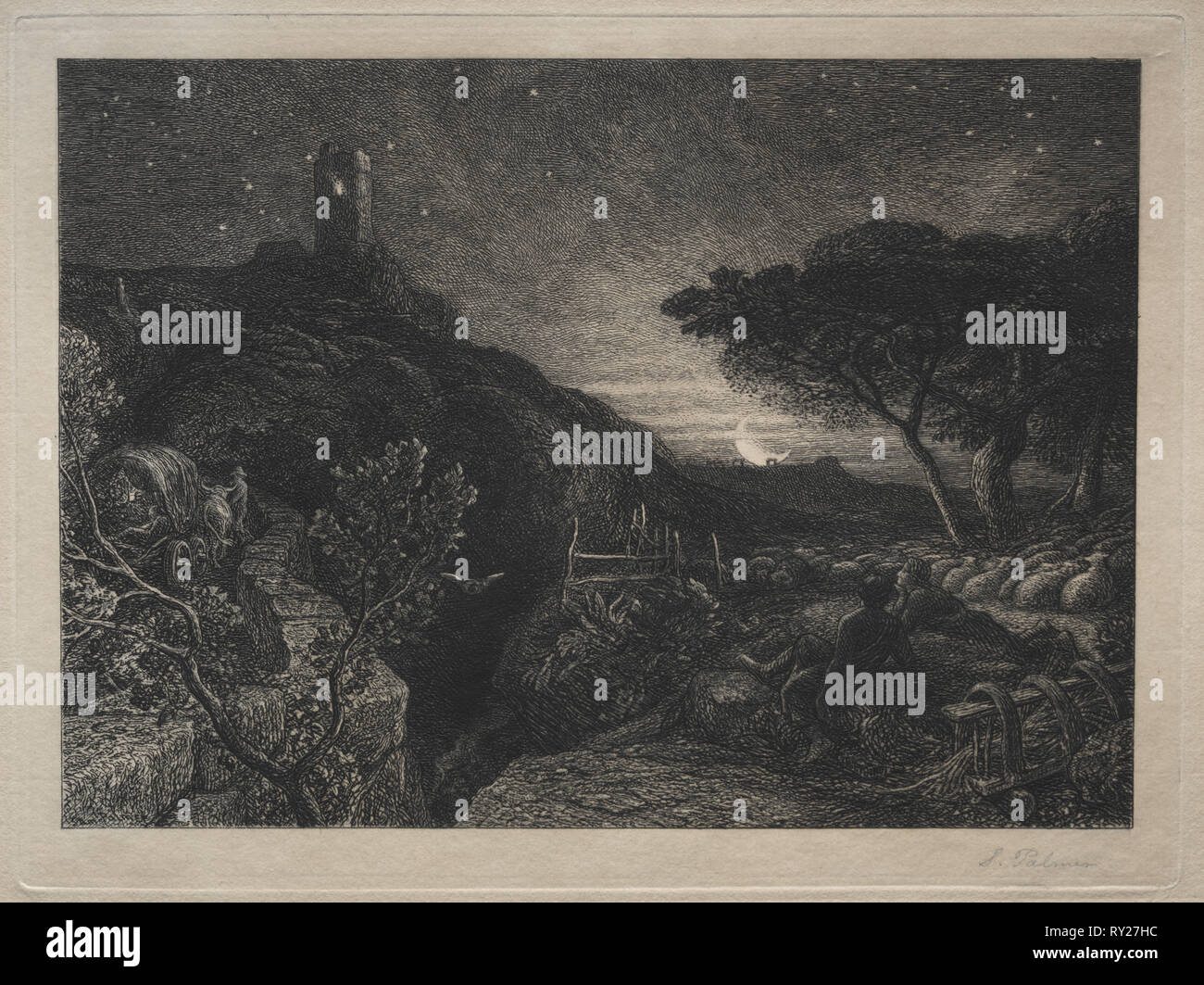 The Lonely Tower. Samuel Palmer (British, 1805-1881). Etching Stock ...